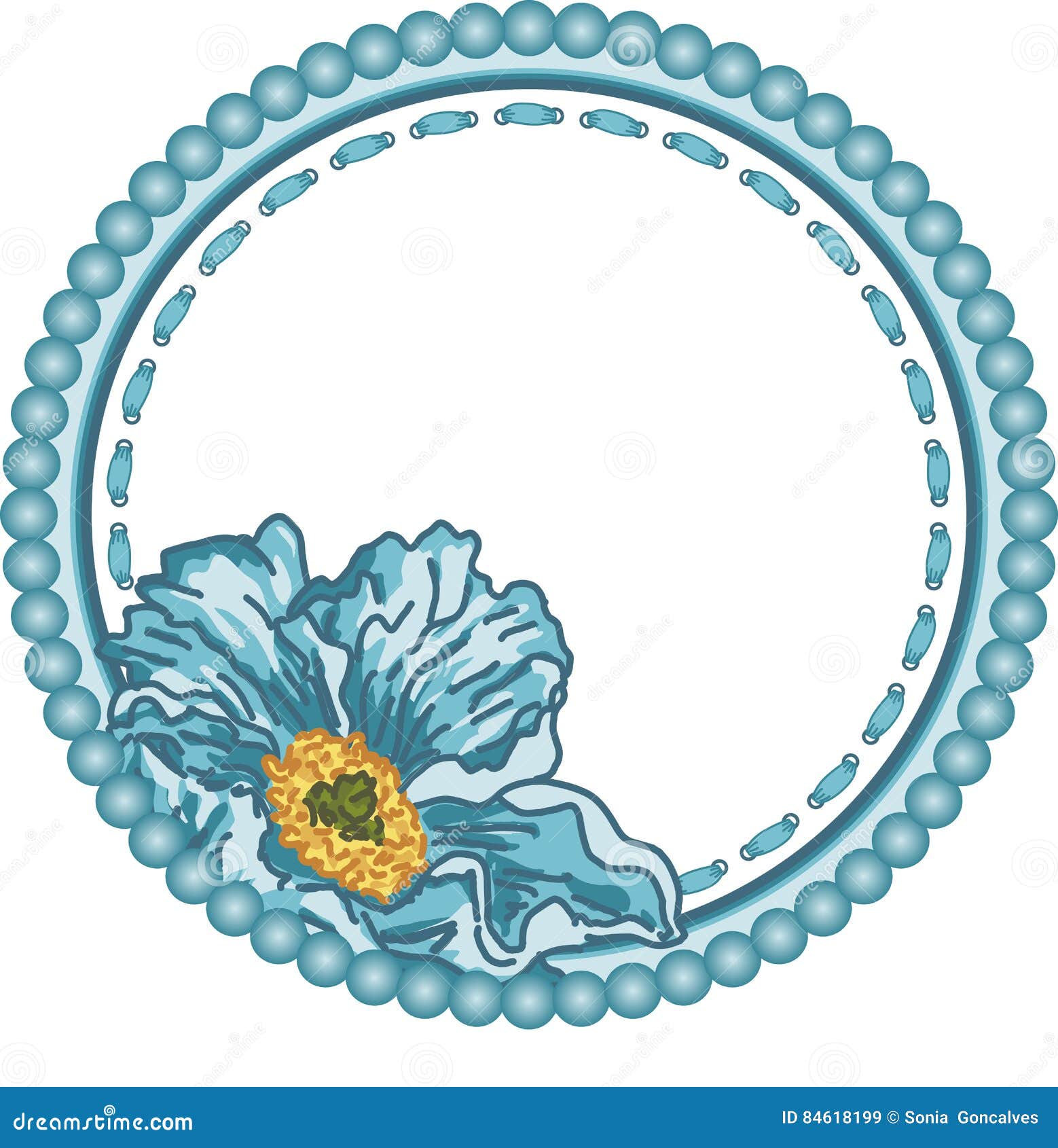 Vintage Round Frame with Blue Flower Stock Vector - Illustration of ...
