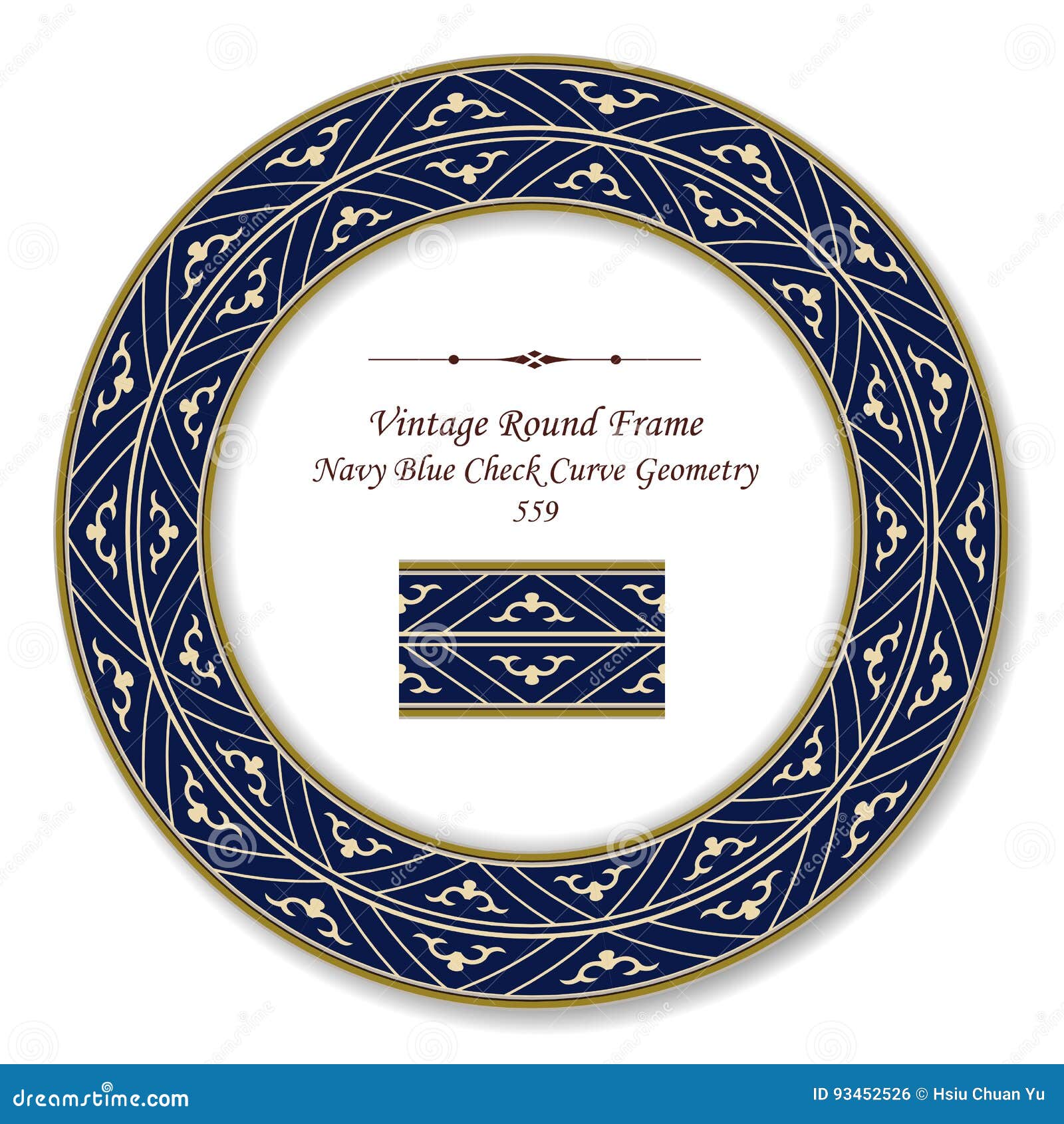 Vintage Round Retro Frame Navy Blue Check Curve Geometry Stock Vector ...