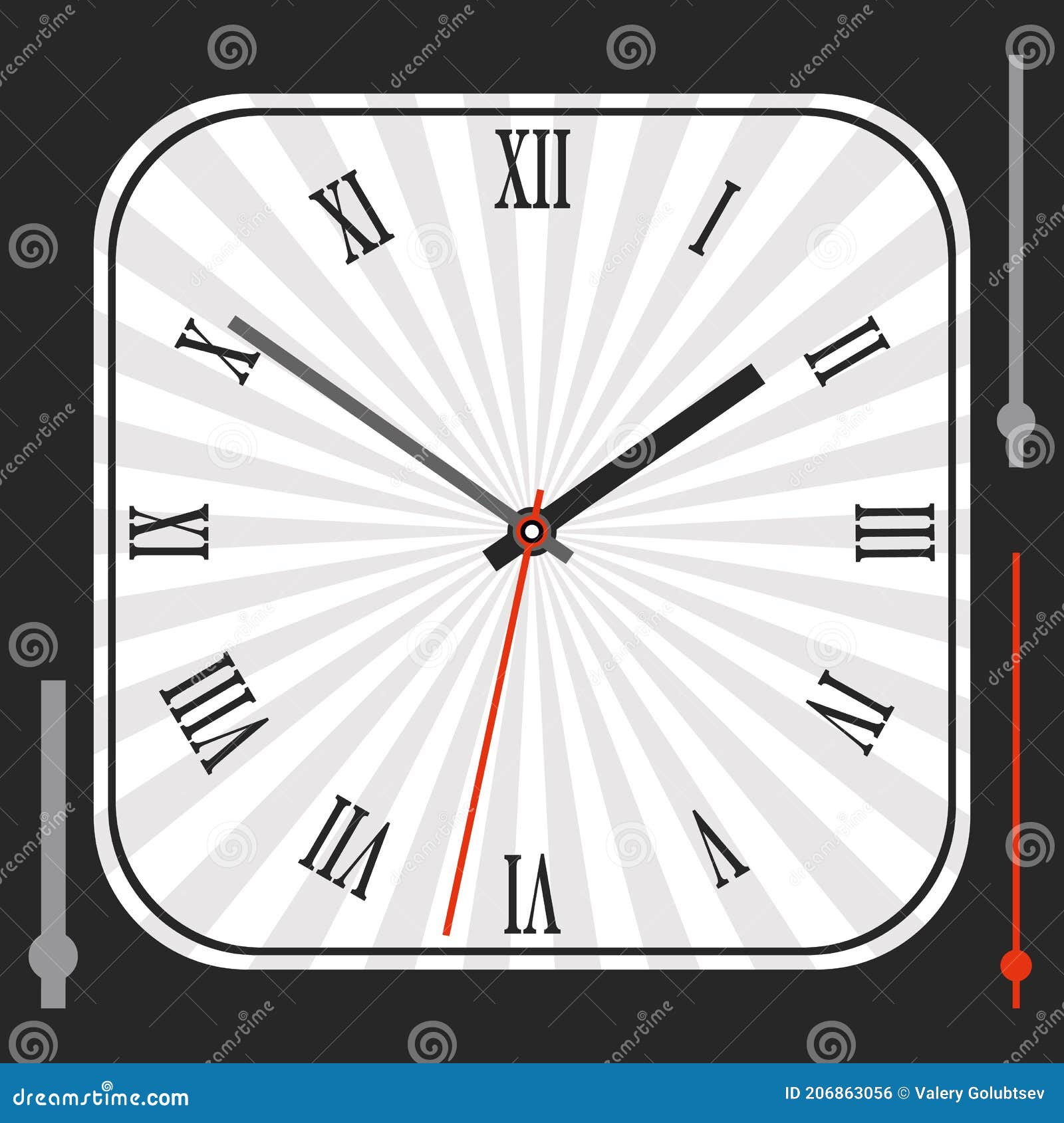 Vintage Rounded Square Watch Dial with Arrows. Stock Illustration ...