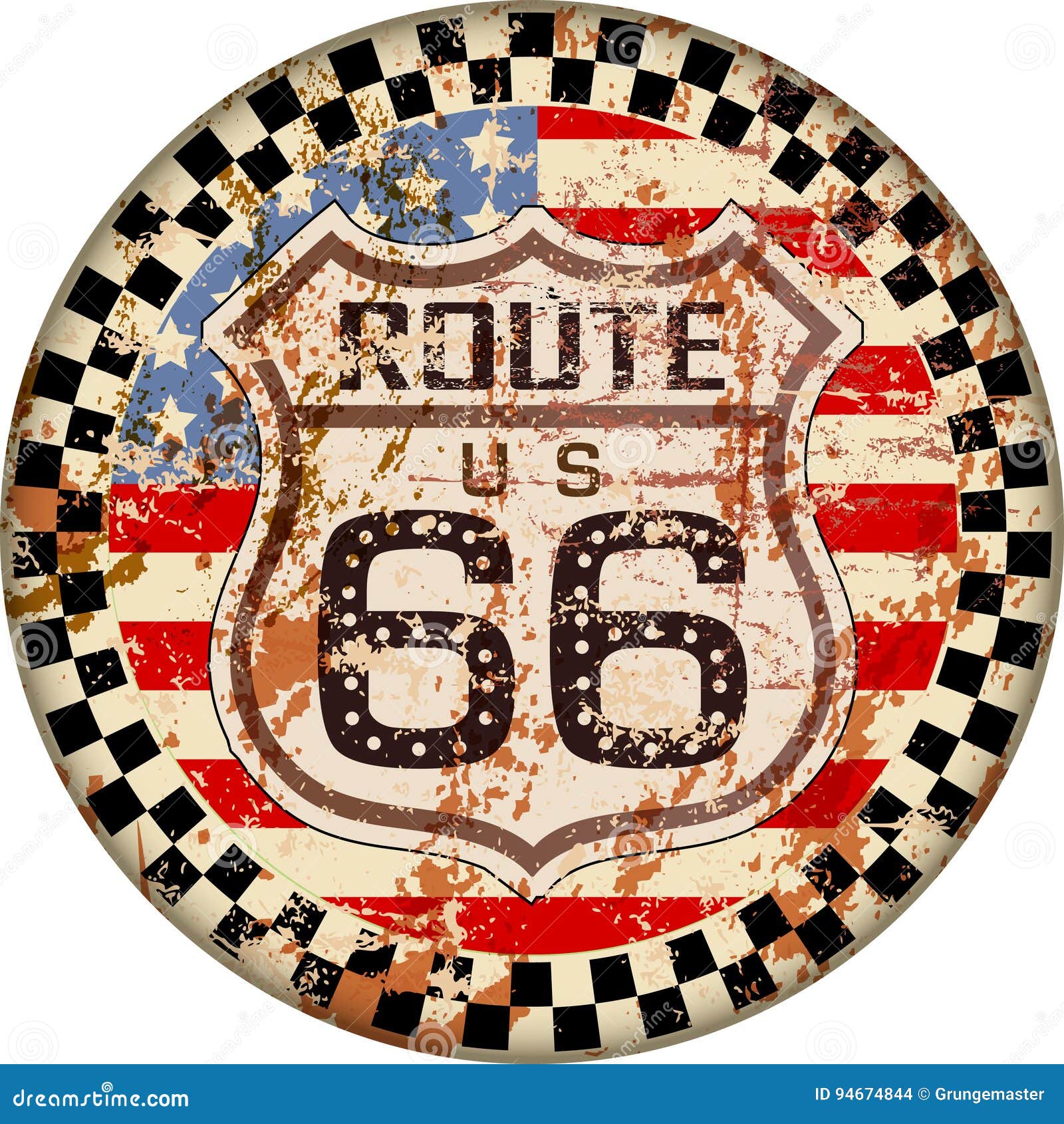 Vintage route 66 sign stock vector. Illustration of grungy - 94674844
