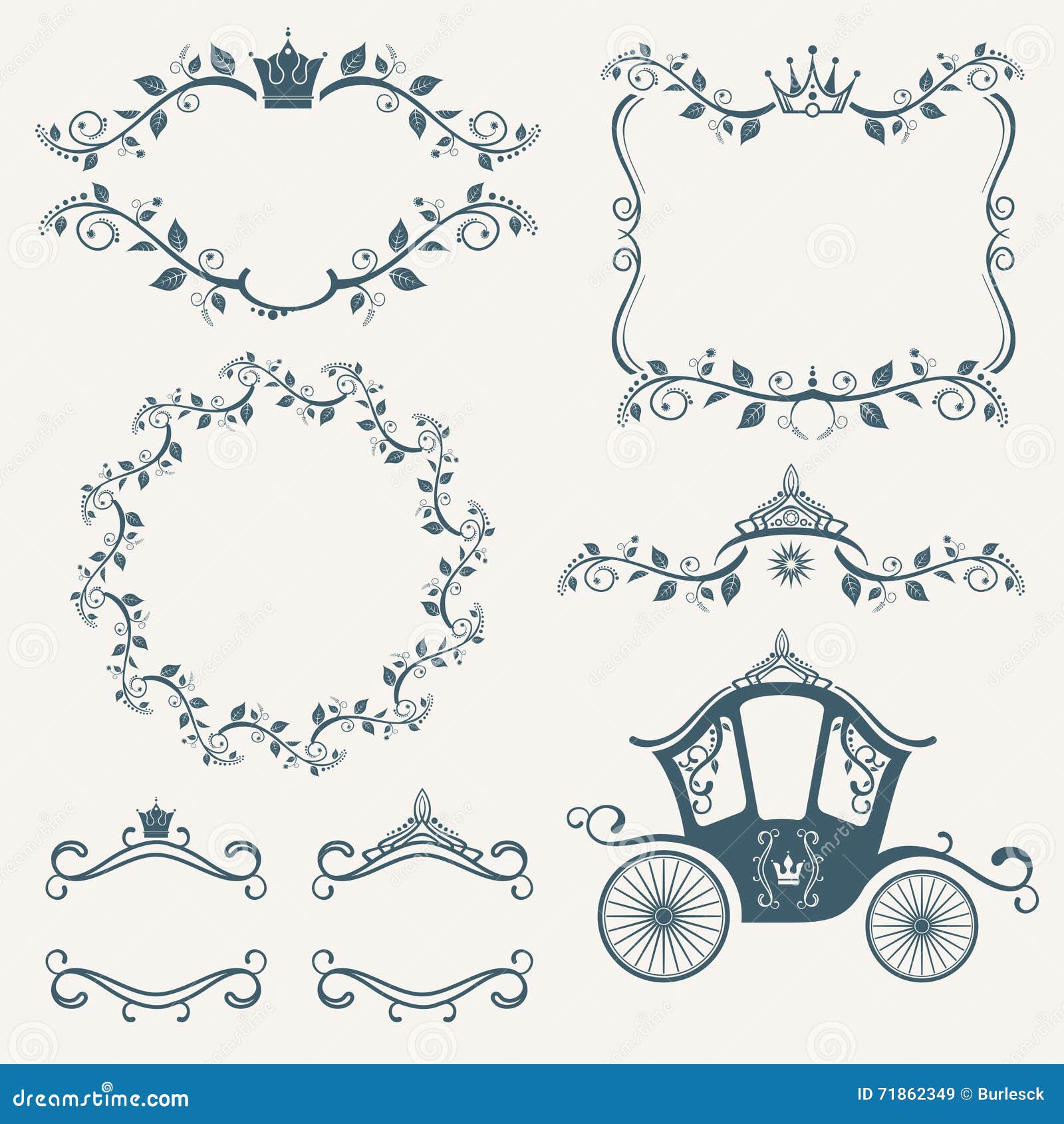 Vintage Royalty Frames With Crown, Diadems, Carriages Vector Set ...