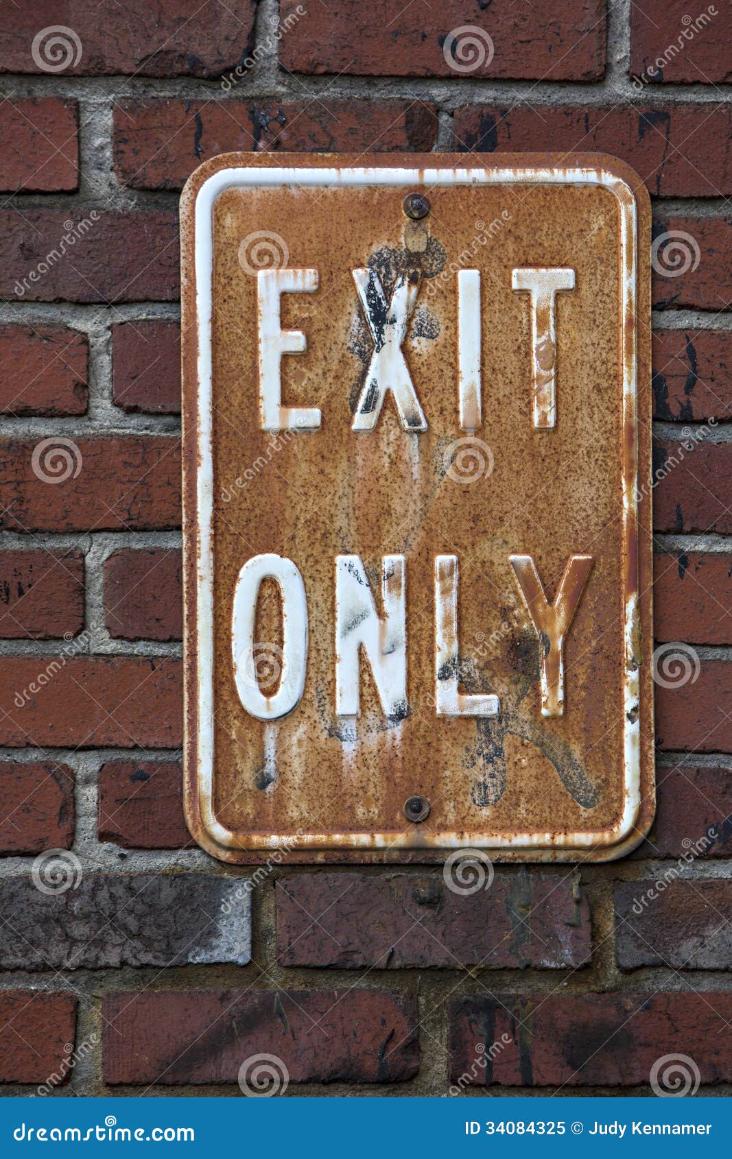 Vintage Rusted EXIT only Sign Stock Image - Image of grungy, safety ...