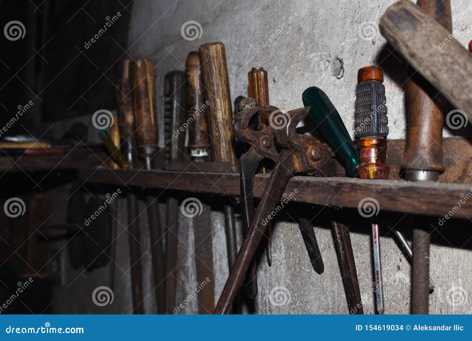 Vintage Rusted and Worn Tools in a Workshop Stock Photo - Image of shop ...