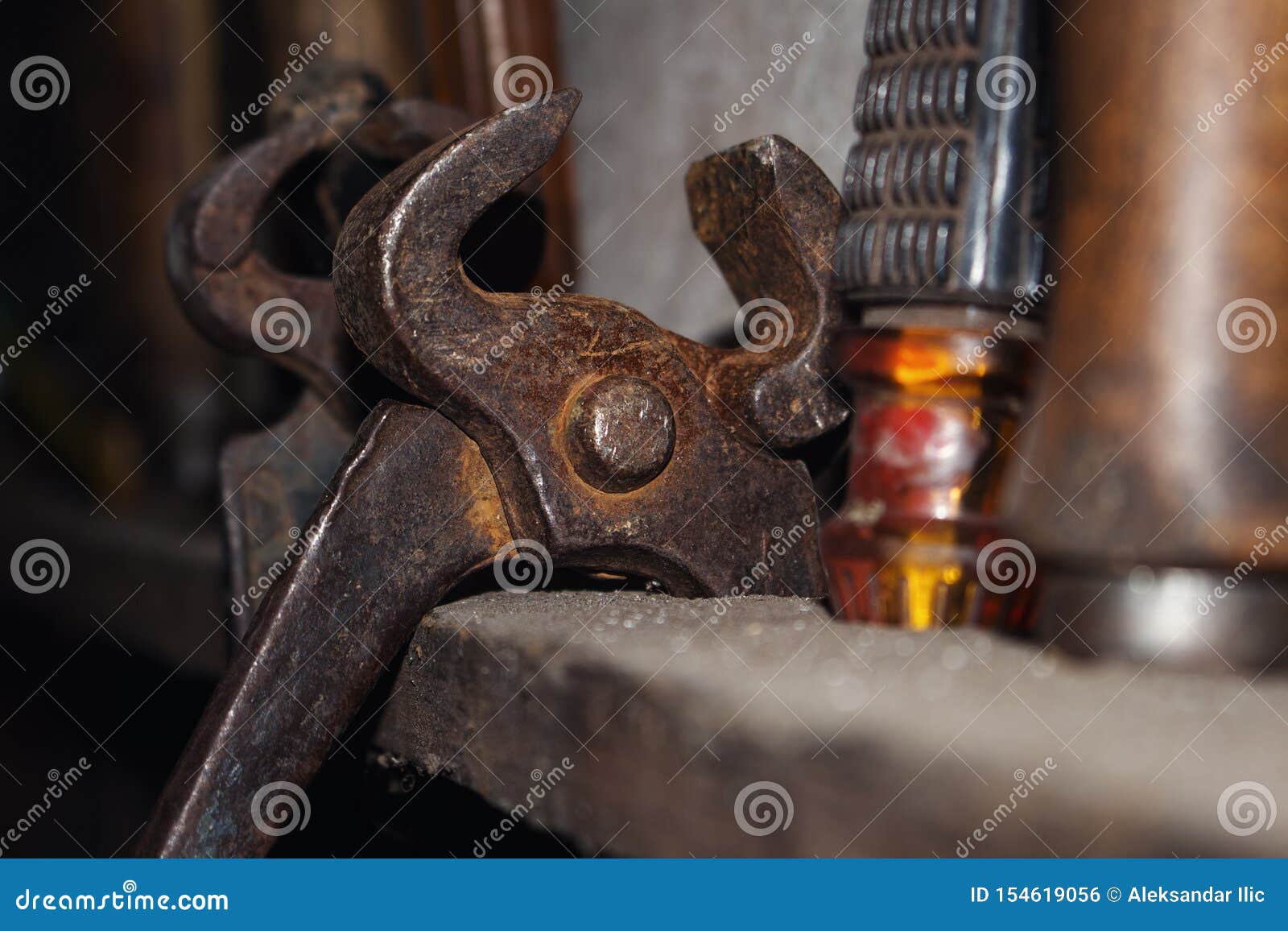 Vintage Rusted and Worn Tools in a Workshop Stock Photo - Image of ...