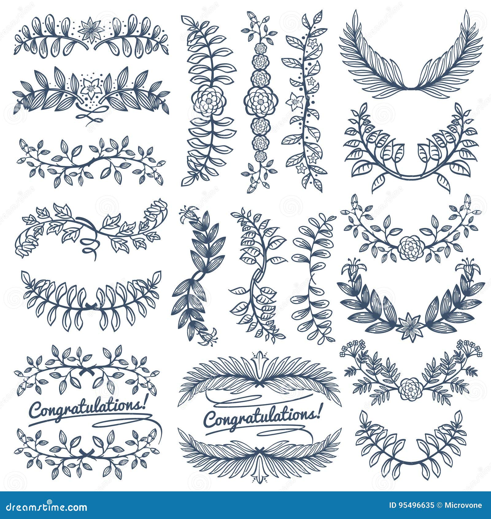 Vintage Rustic Branch Frame Borders, Hand Drawn Vector Set ...
