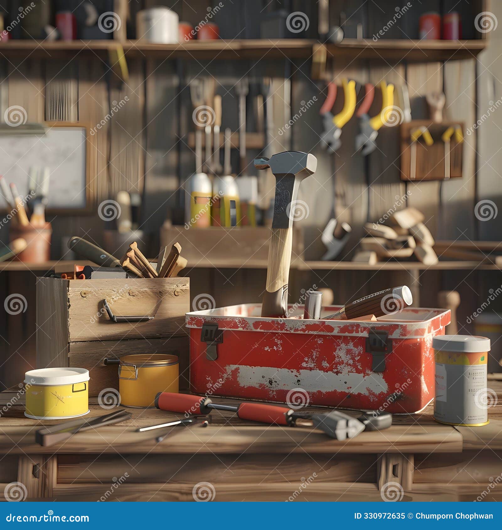 Vintage Rustic Farmhouse Home Improvement Workshop with Assorted Tools ...