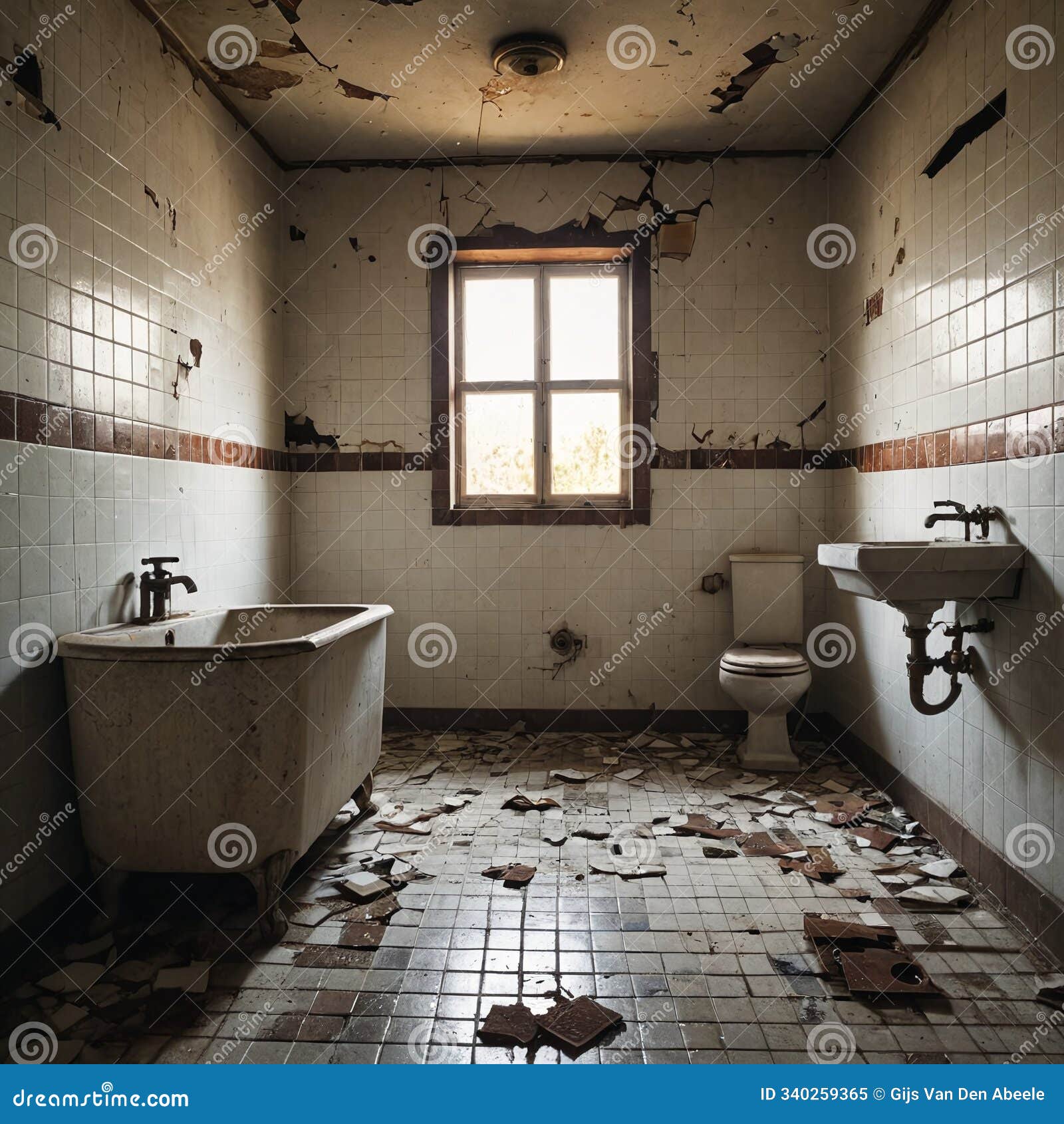 Vintage Rustic Tiles Abandoned Bathroom in Decay Stock Illustration ...