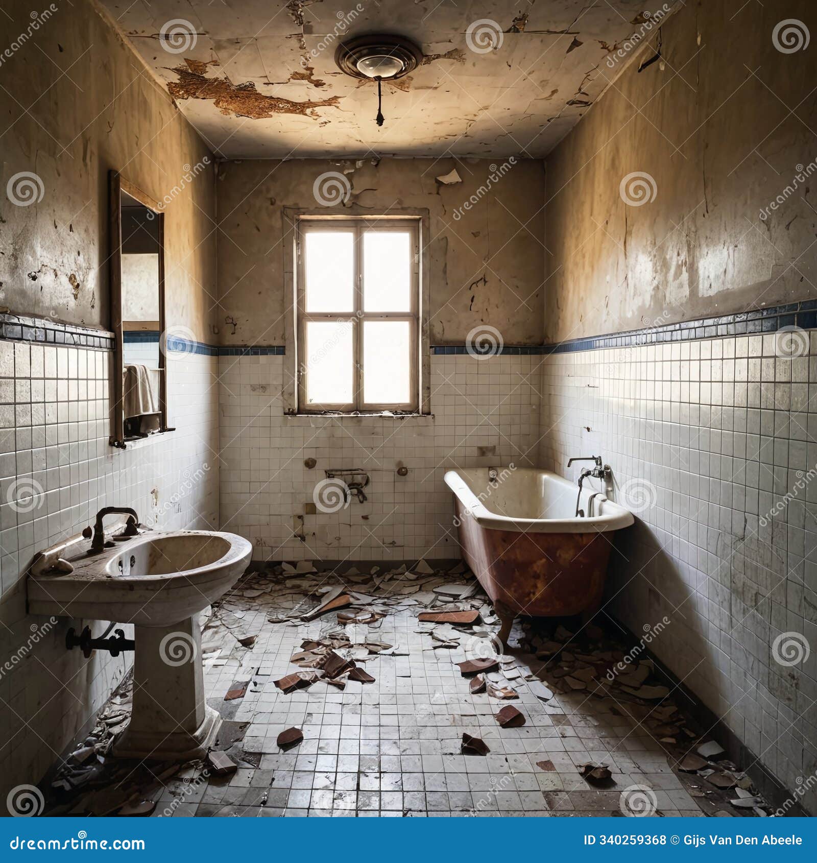 Vintage Rustic Tiles Abandoned Bathroom in Decay Stock Illustration ...