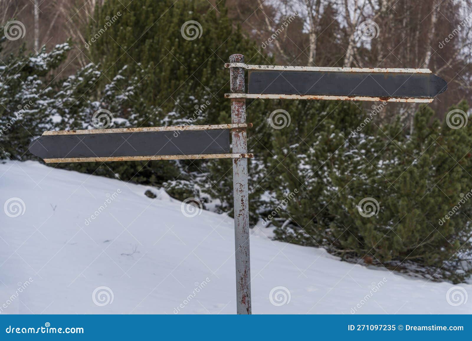 Vintage Rusty Blank Directional Sign in Winter Stock Image - Image of ...