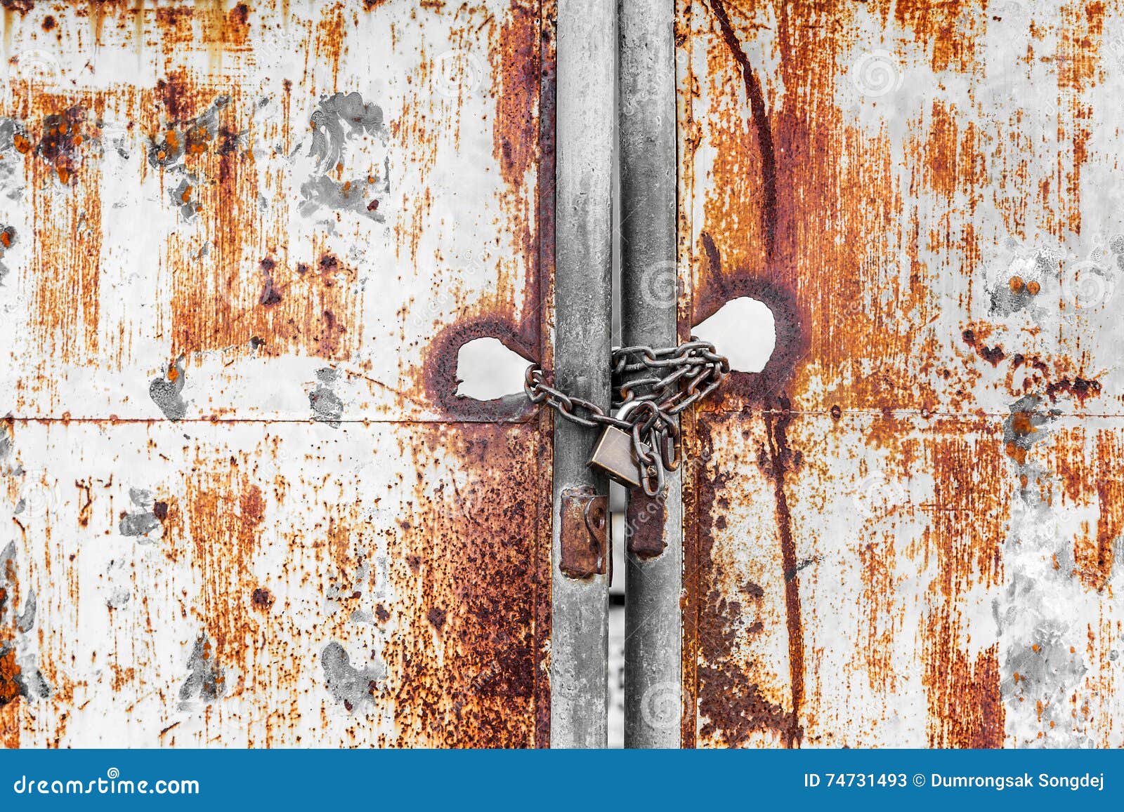 Vintage Rusty Gate with Locked Master Key and Chain Stock Image - Image ...