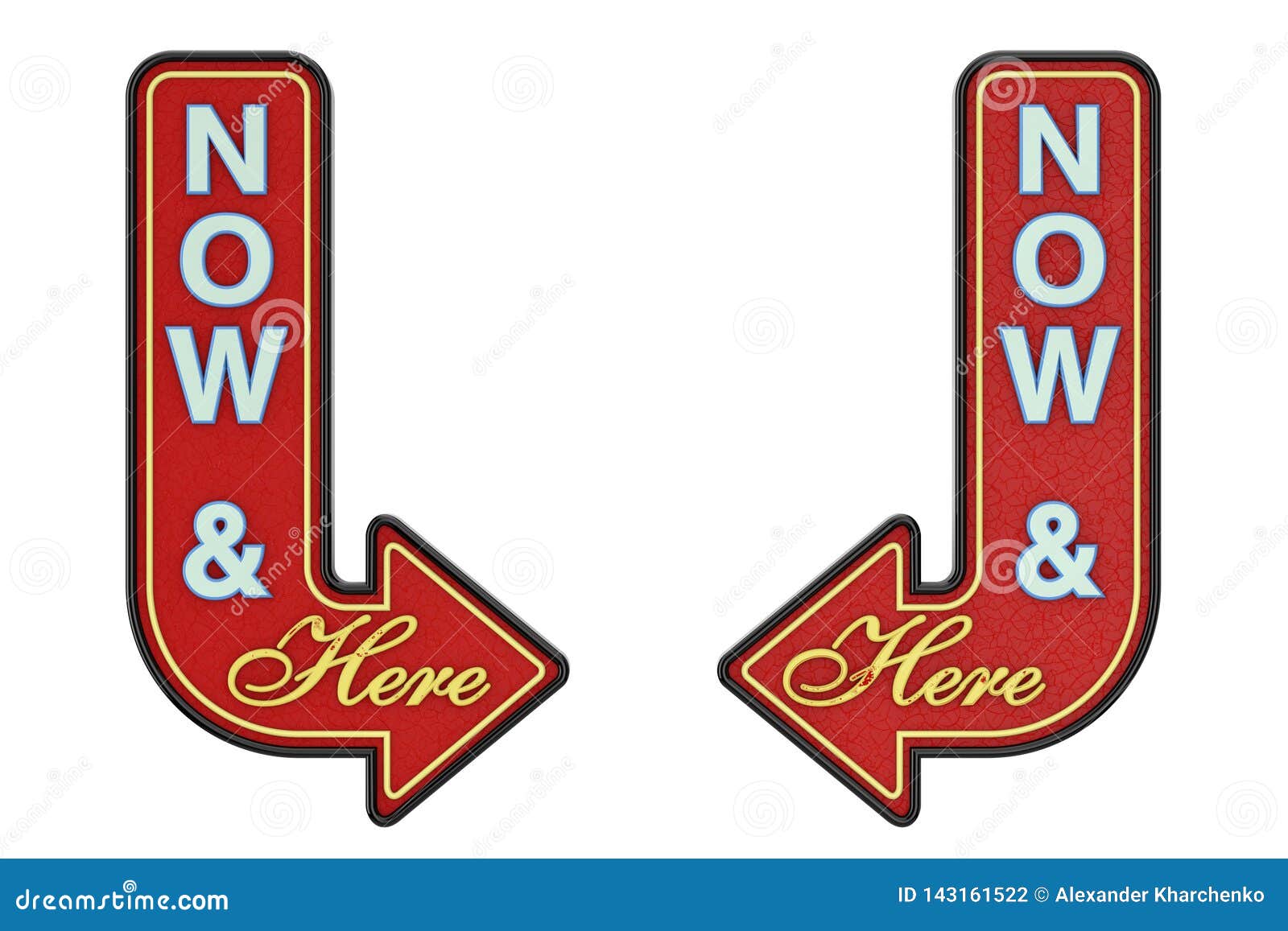 Vintage Rusty Metal Now and Here Arrow Sign. 3d Rendering Stock ...