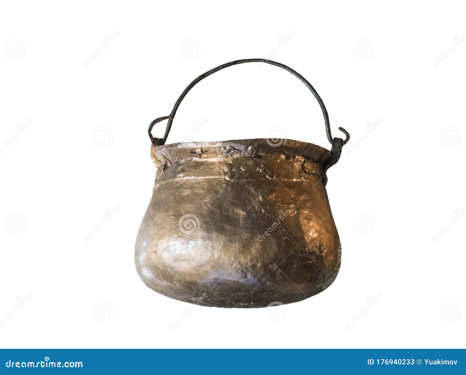 Vintage Rusty Metal Pot with Iron Handle Side View Isolated Stock Image ...