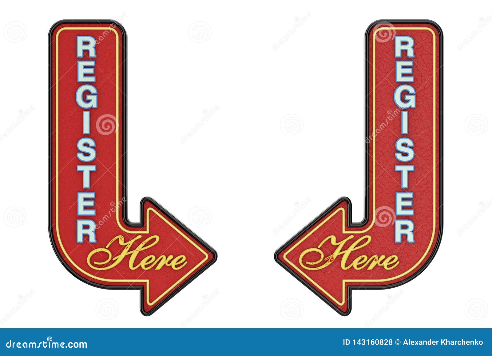 Vintage Rusty Metal Register Here Arrow Sign. 3d Rendering Stock ...