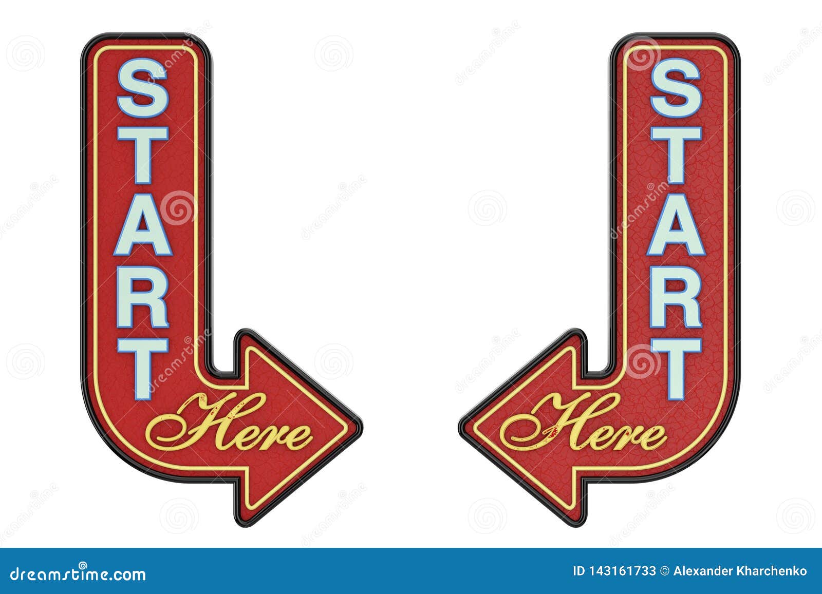 Vintage Rusty Metal Start Here Arrow Sign. 3d Rendering Stock ...