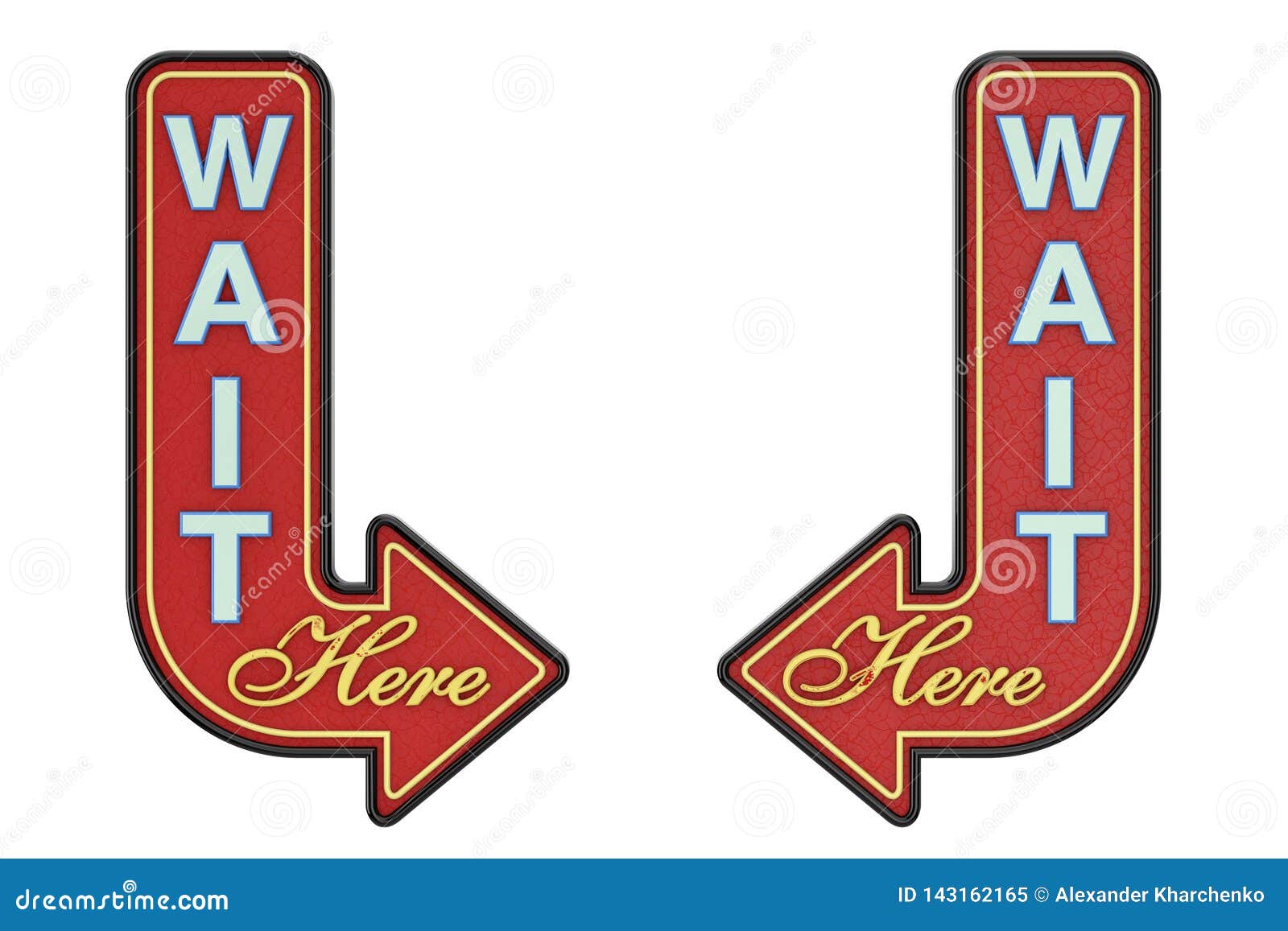 Vintage Rusty Metal Wait Here Arrow Sign. 3d Rendering Stock ...