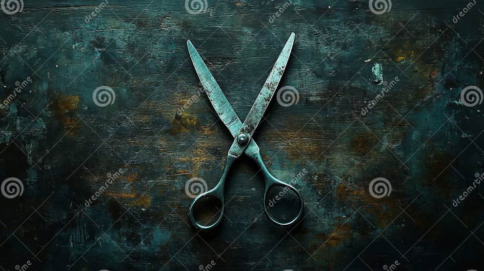 Vintage Rusty Scissors on Dark Textured Background Stock Illustration ...