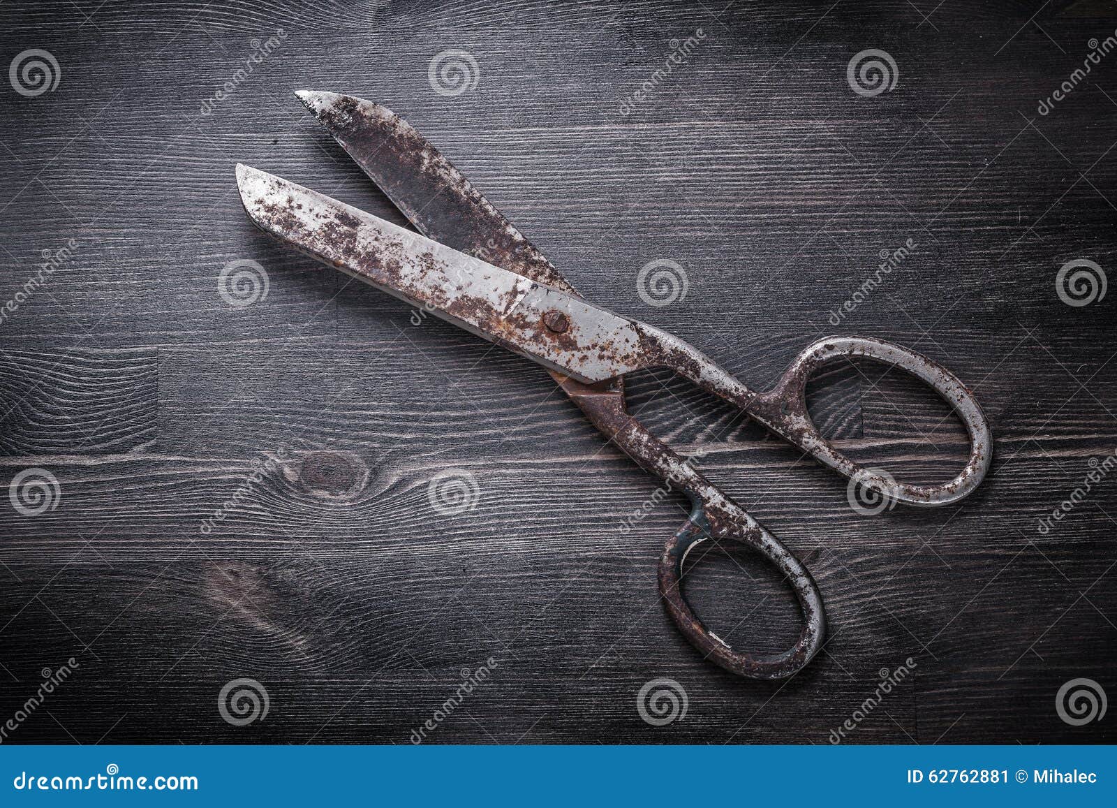 Vintage Rusty Scissors on Wooden Board Stock Image - Image of rusty ...