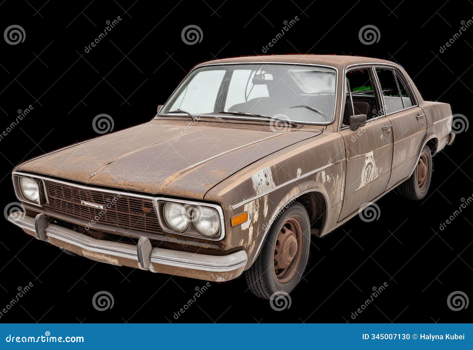 Vintage Rusty Sedan Car on Transparent Background Stock Photo - Image ...