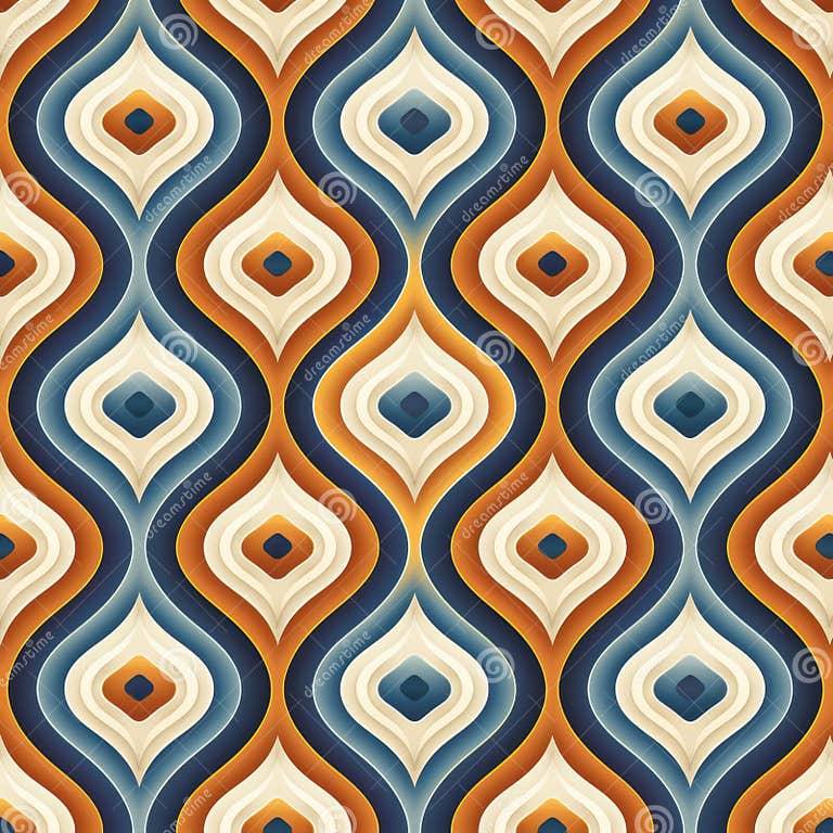 Vintage S-Shaped Pattern in Blue, Orange, and White Stock Illustration ...