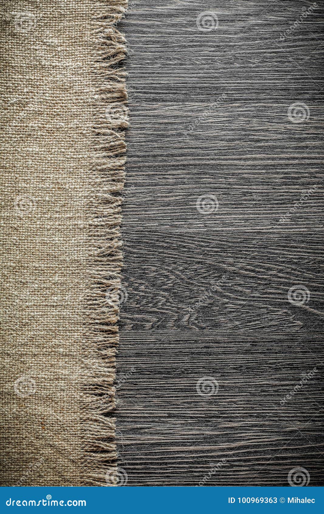 Vintage Sacking Cloth on Wooden Board Stock Image - Image of bagging ...