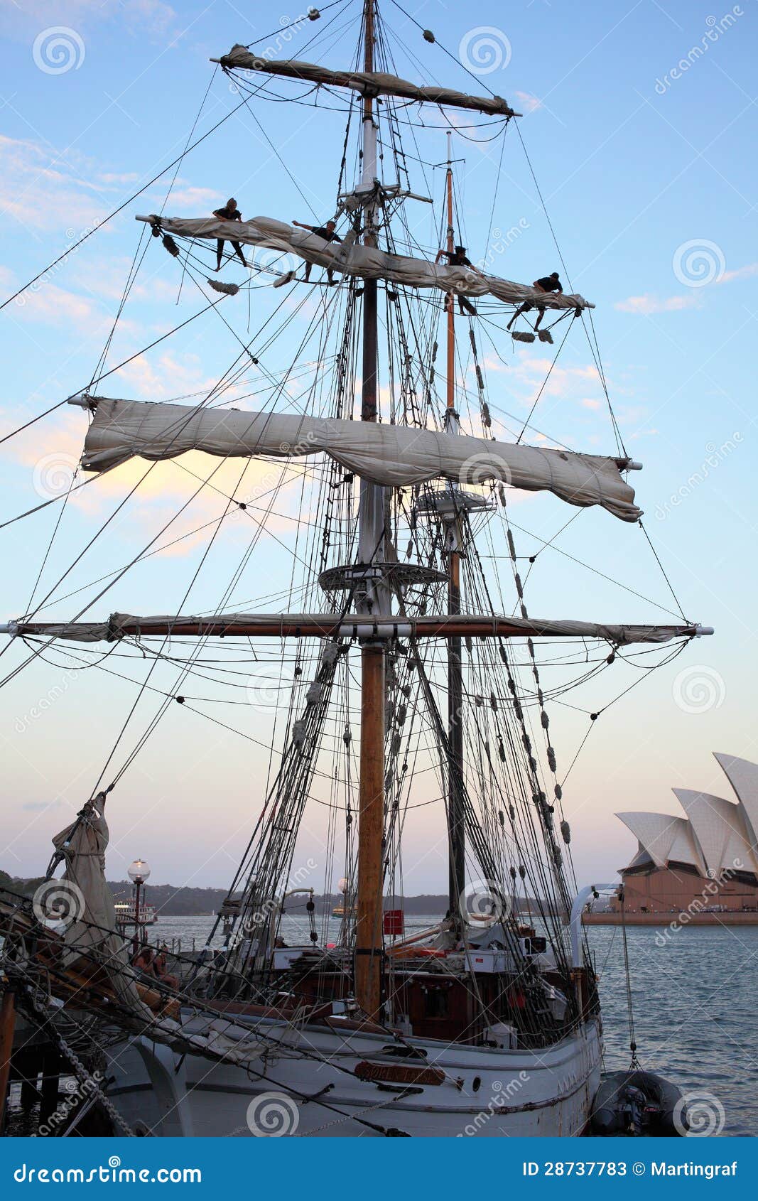 Furl the Sails on Sailing Ship by Dusk in Harbor City Sydney Editorial ...