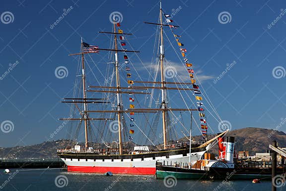 Vintage Sailing Ship, Balclutha Stock Image - Image of ship, masts ...