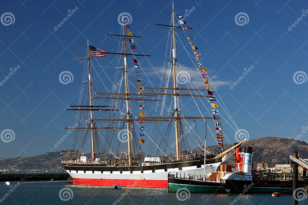 Vintage Sailing Ship, Balclutha Stock Image - Image of ship, masts ...