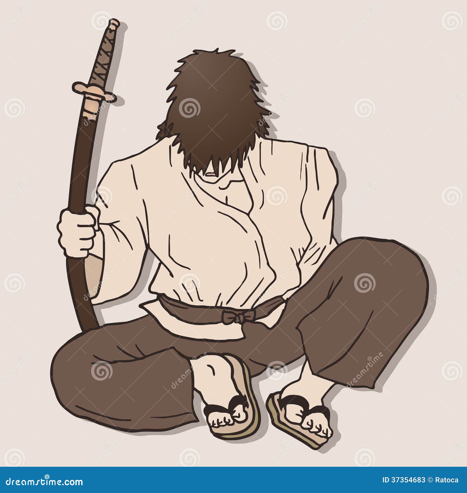 Samurai Thinking Draw Cartoon Vector | CartoonDealer.com #114517701