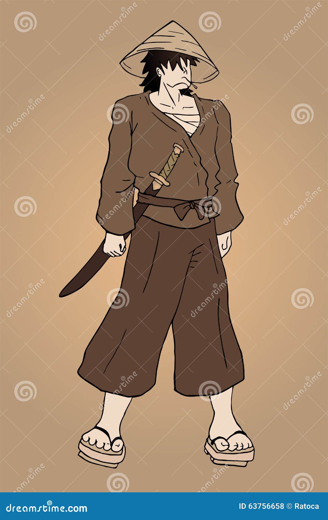 Vintage samurai draw stock vector. Illustration of strong - 63756658