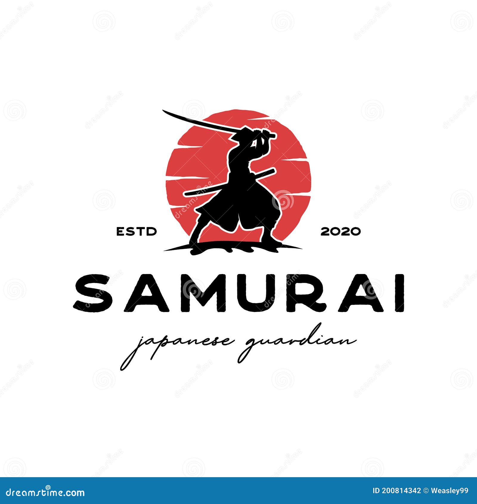 Vintage Samurai Moon Logo Design Illustration Stock Vector ...