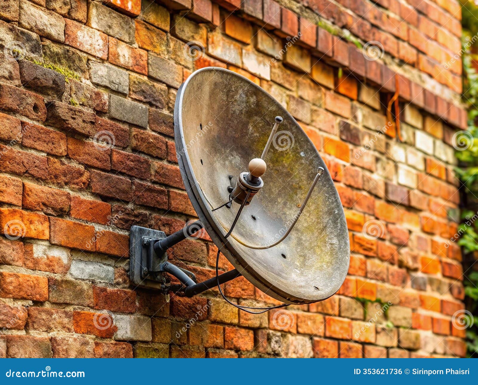 Vintage Satellite Dish and Decoder on Brick Wall a Timeless Urban ...