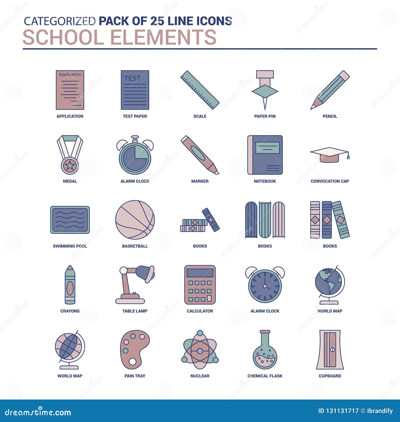 Vintage School Elements Icon Set - 25 Flat Line Icon Set Stock Vector ...