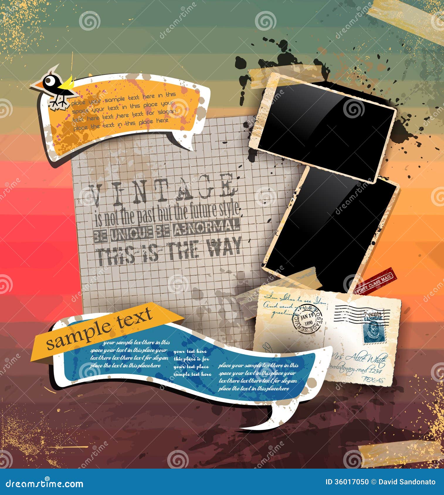 Vintage Scrapbook Composition with Old Style Elements Stock ...