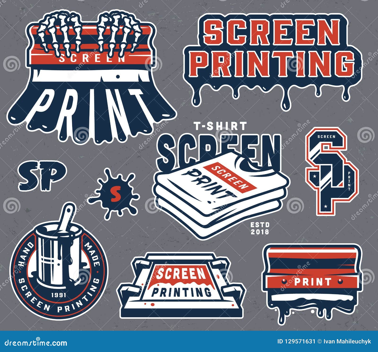 Vintage Screen Printing Composition Stock Vector - Illustration of blue ...