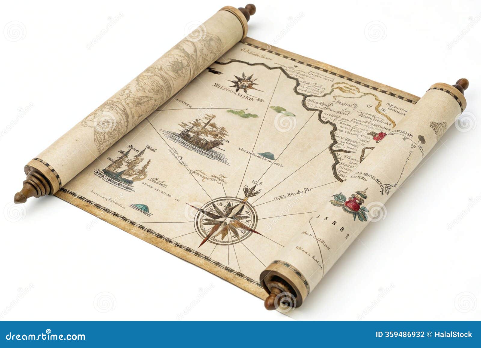 Vintage Scroll Top View Isolated on White Stock Illustration ...