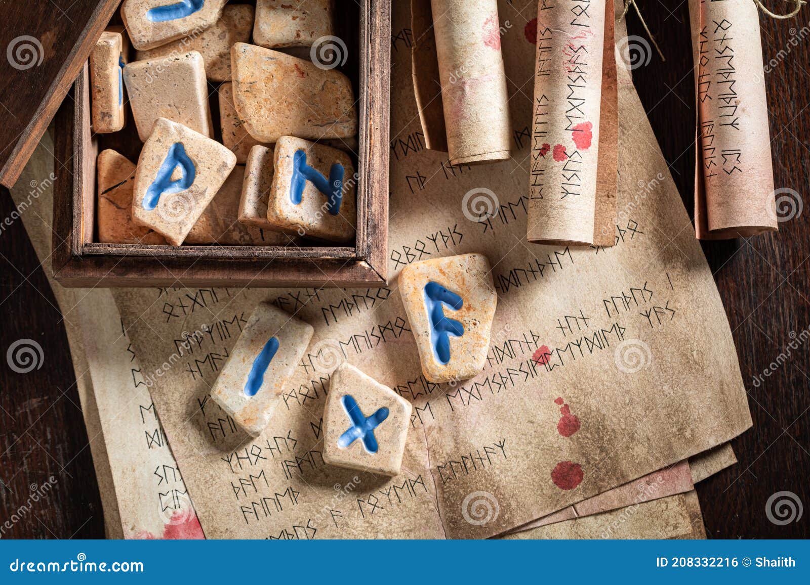 Vintage Scrolls with Celtic Language and Runestones Stock Photo - Image ...