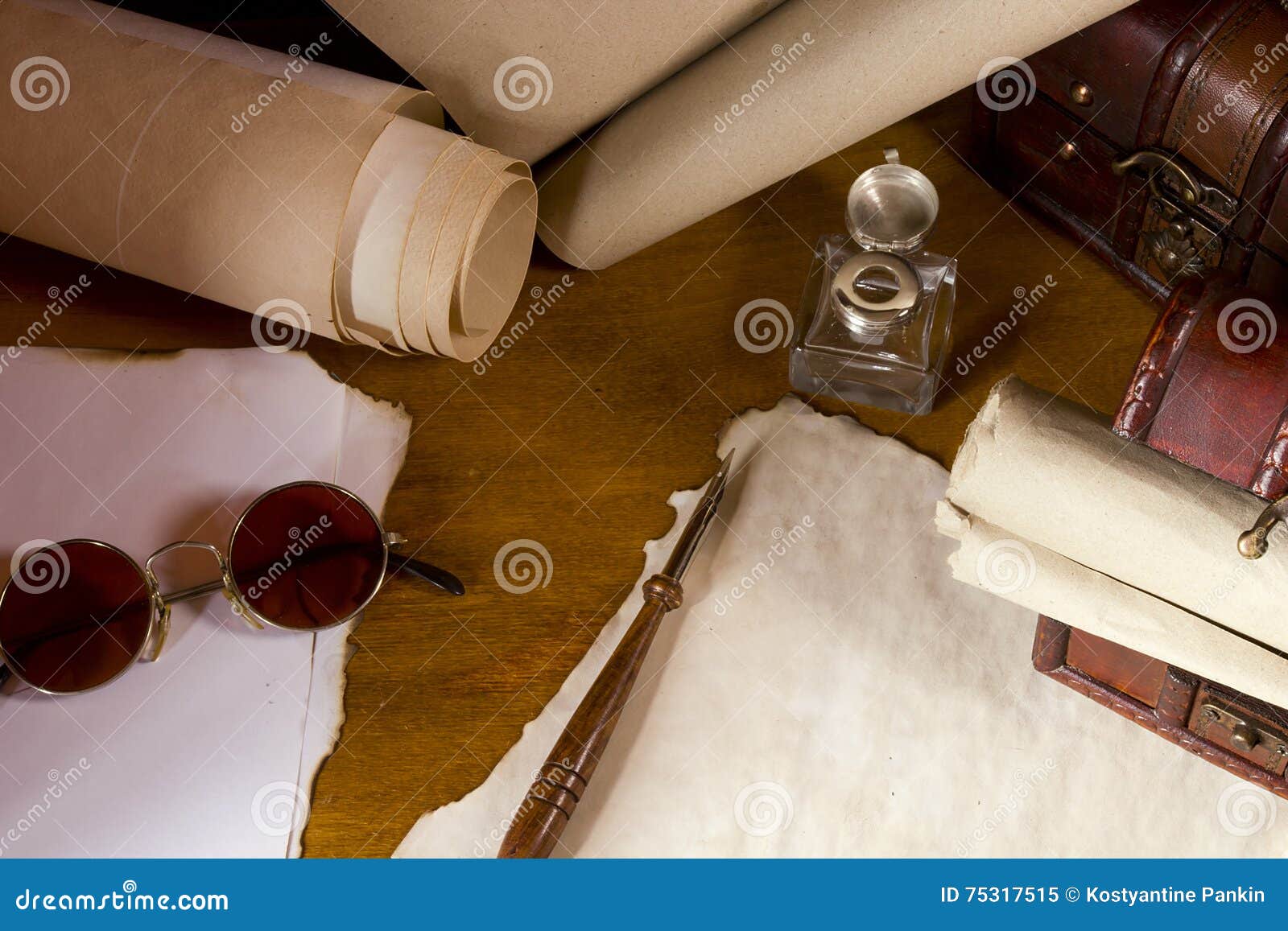 Vintage Scrolls and Ink for Writing Instruments Stock Image - Image of ...