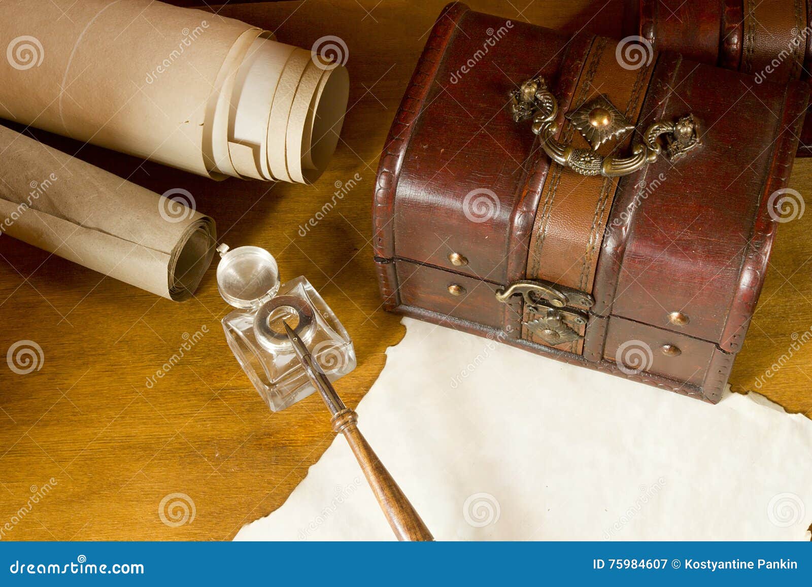 Vintage Scrolls and Ink for Writing Instruments Stock Image - Image of ...