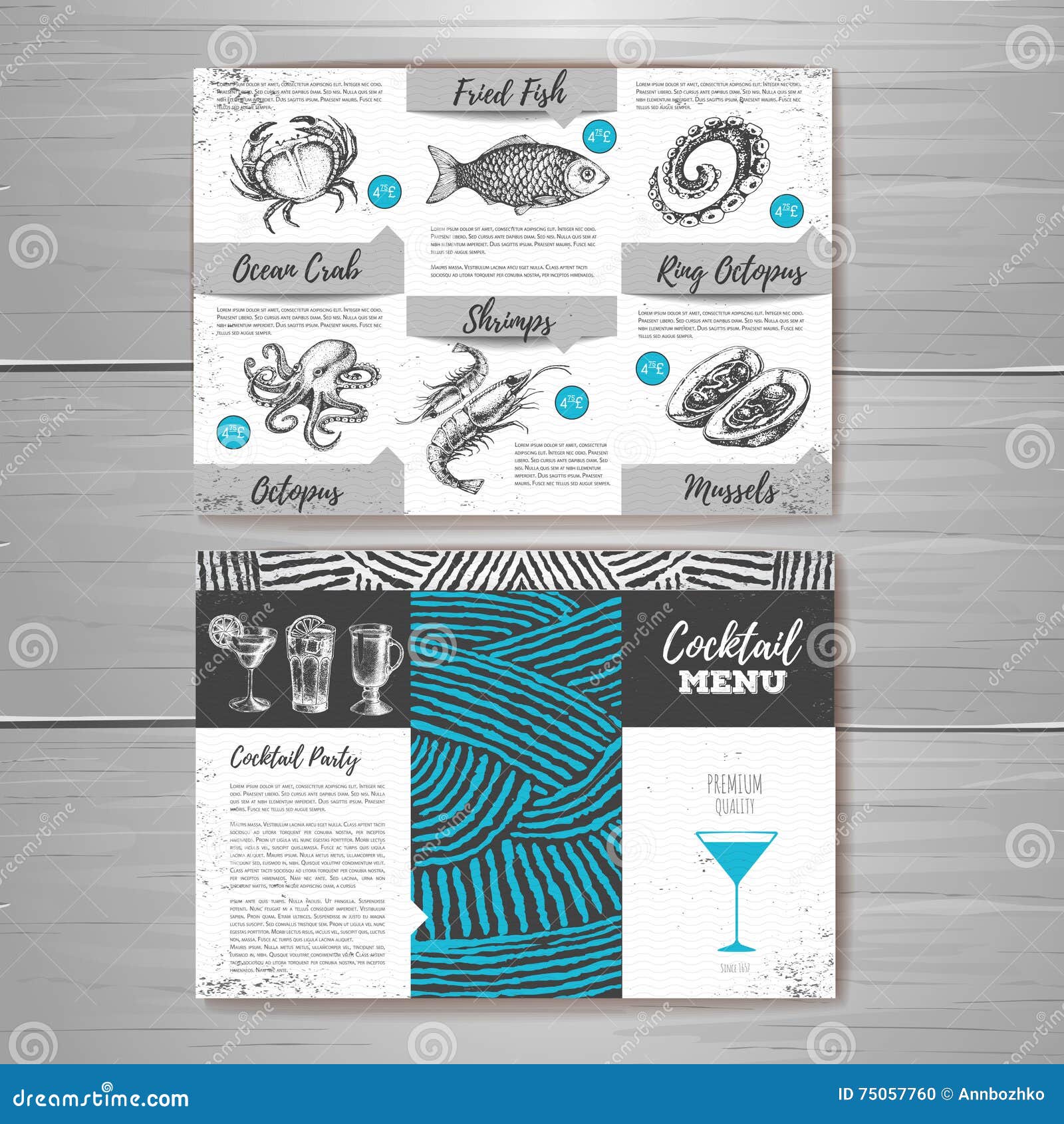 Vintage Seafood Menu Design Stock Vector - Illustration of mussel ...