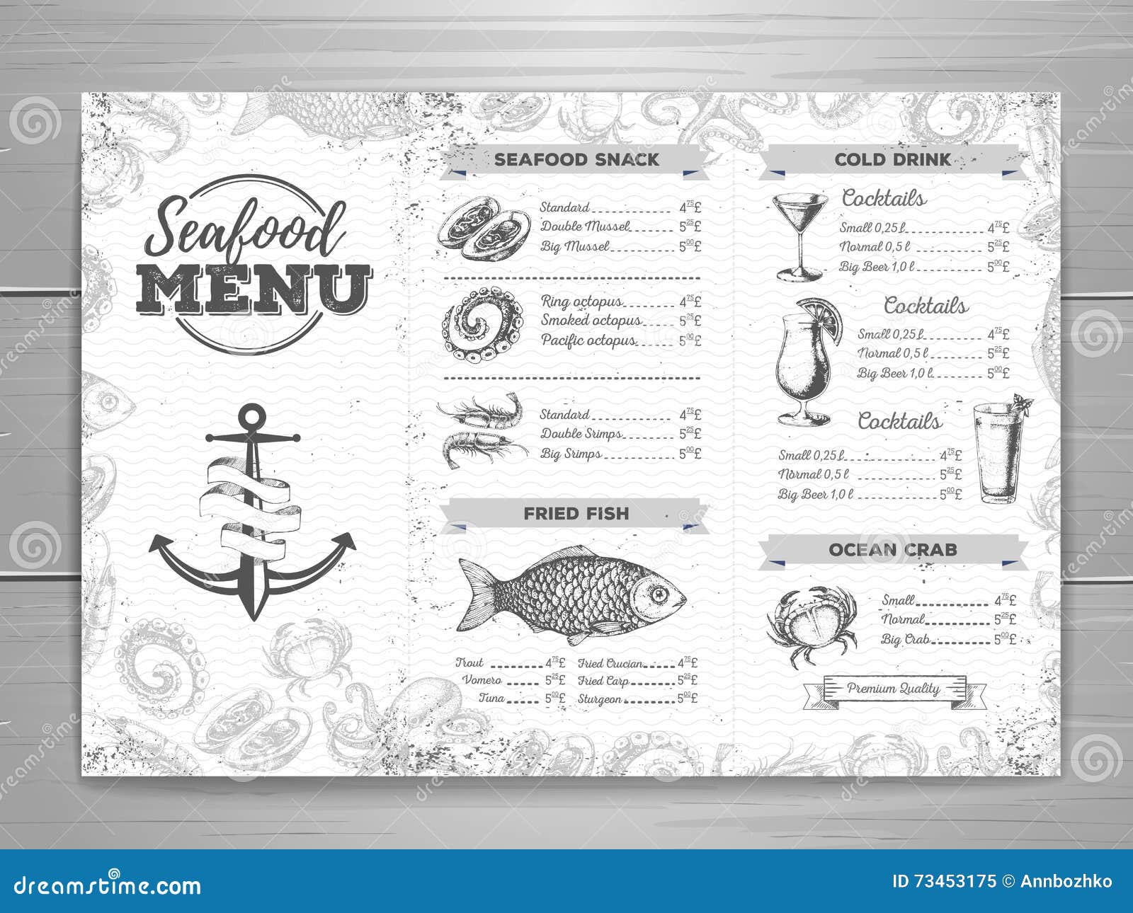 Vintage Seafood Menu Design. Stock Vector - Illustration of cooking ...