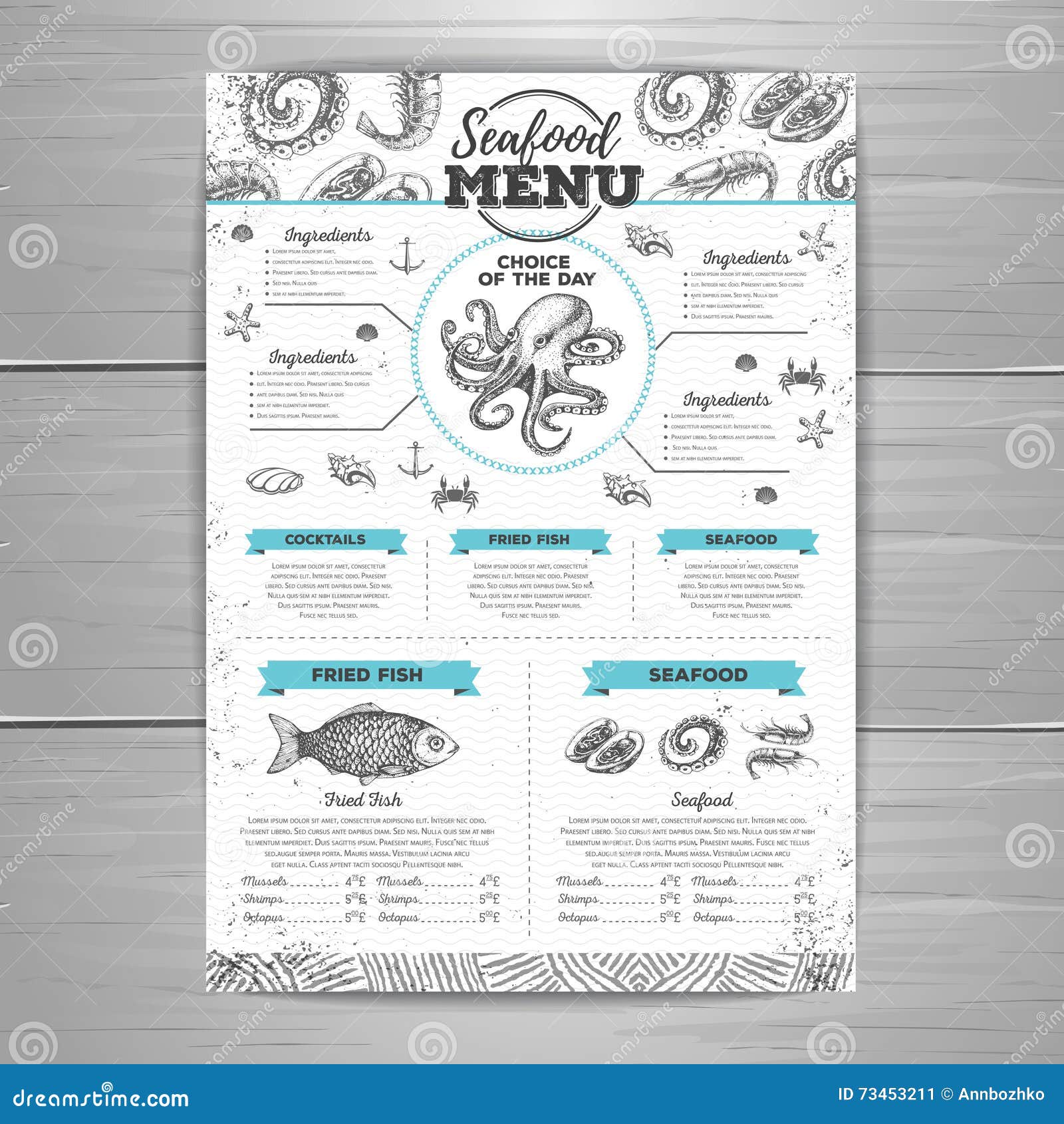 Vintage Seafood Menu Design. Stock Vector - Illustration of fish ...