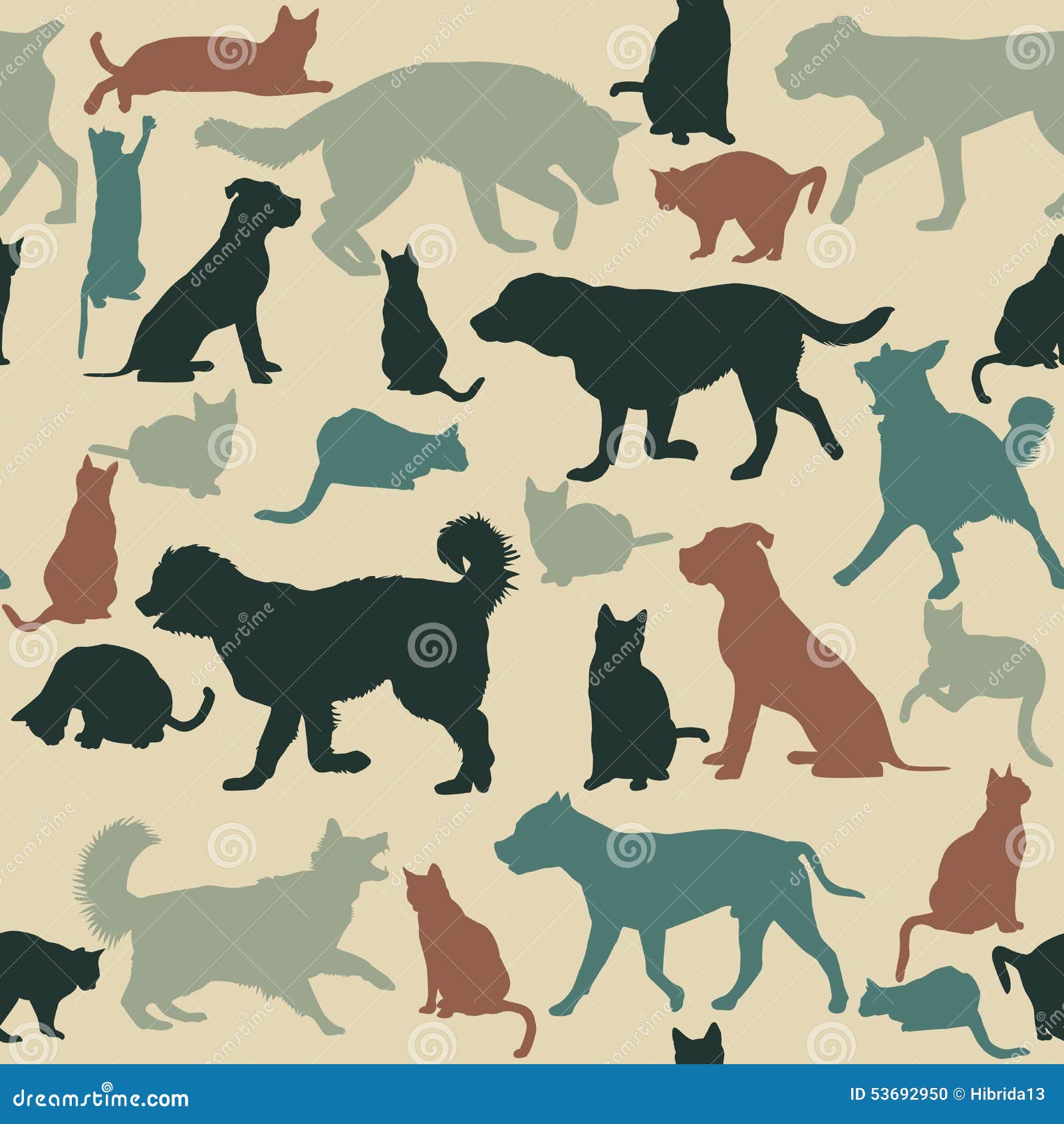 Vintage Seamless Background with Cats and Dogs Silhouettes Stock Vector ...