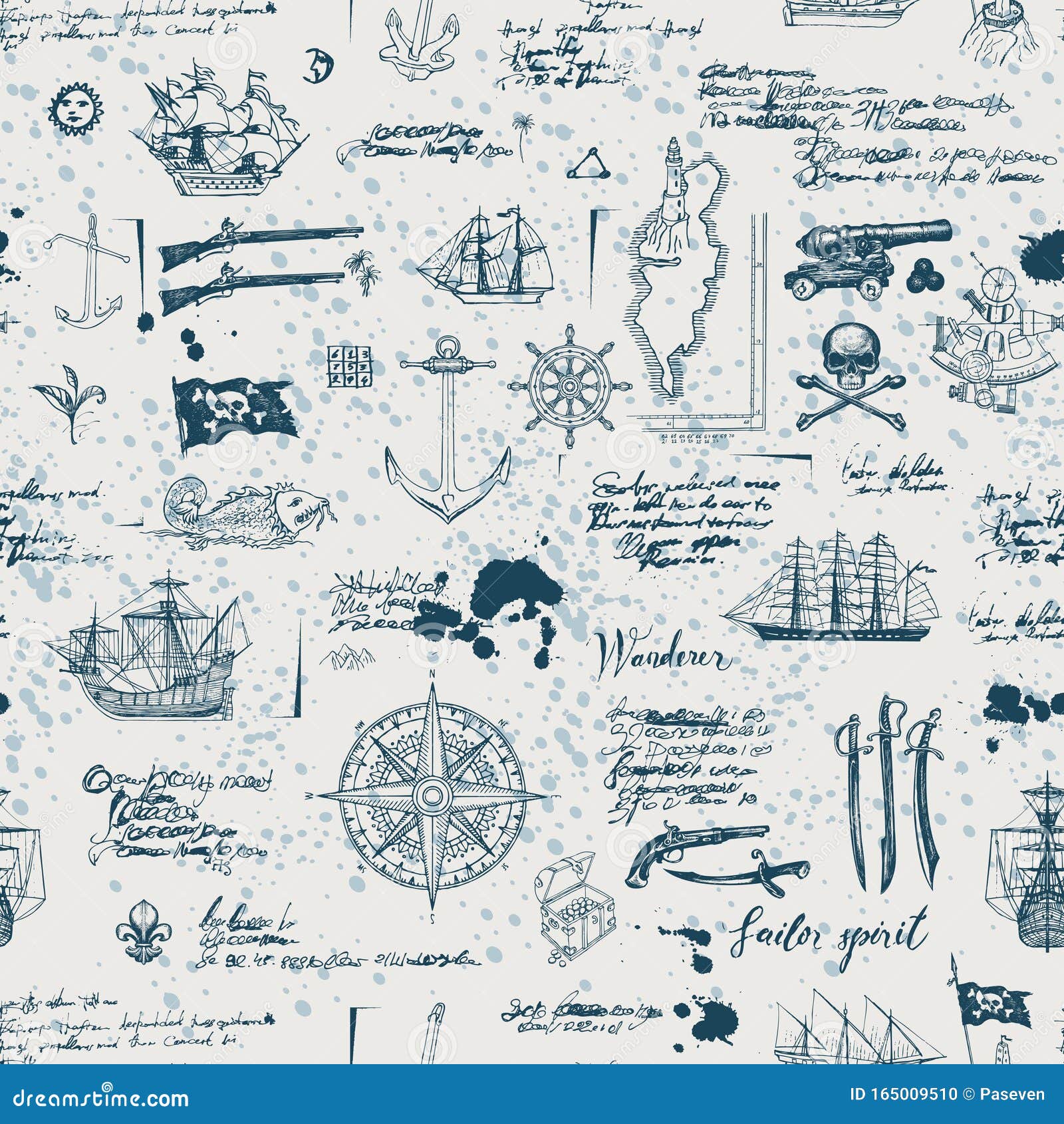 Vintage Seamless Background on the Pirate Theme Stock Vector ...