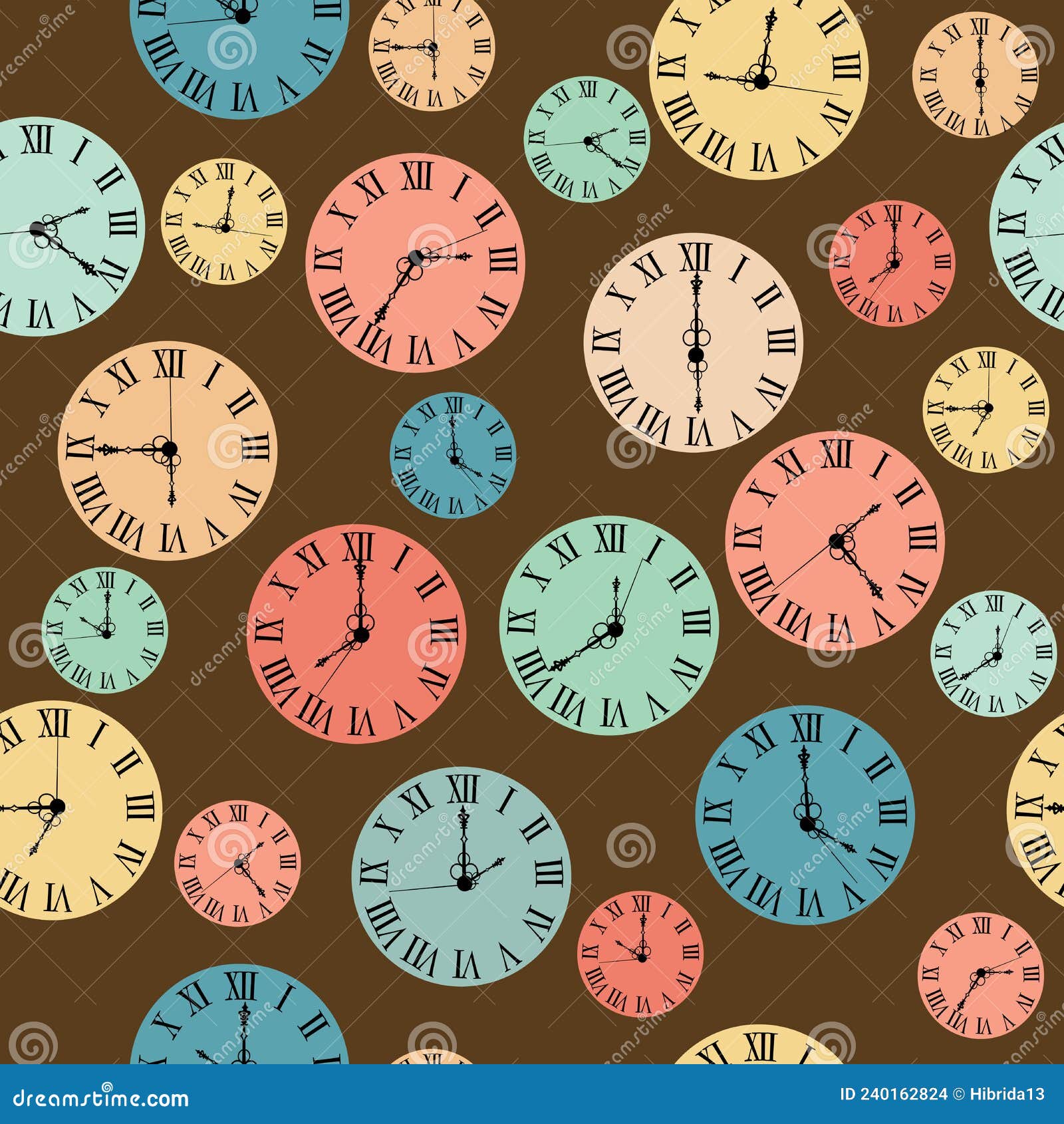 Vintage Seamless with Clock Faces Stock Vector - Illustration of clocks ...