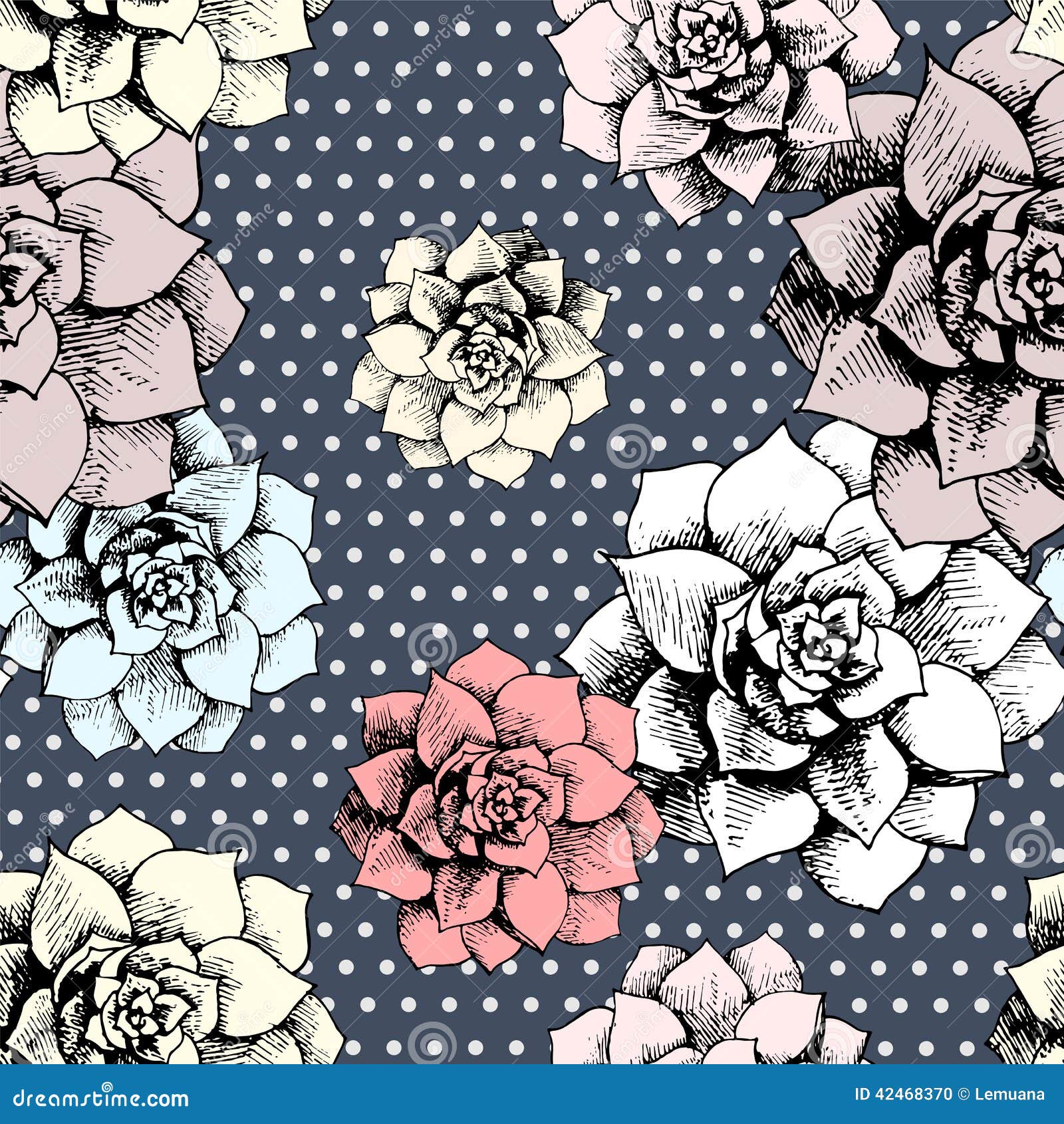 Vintage Seamless Flower Pattern with Dots Stock Vector - Illustration ...