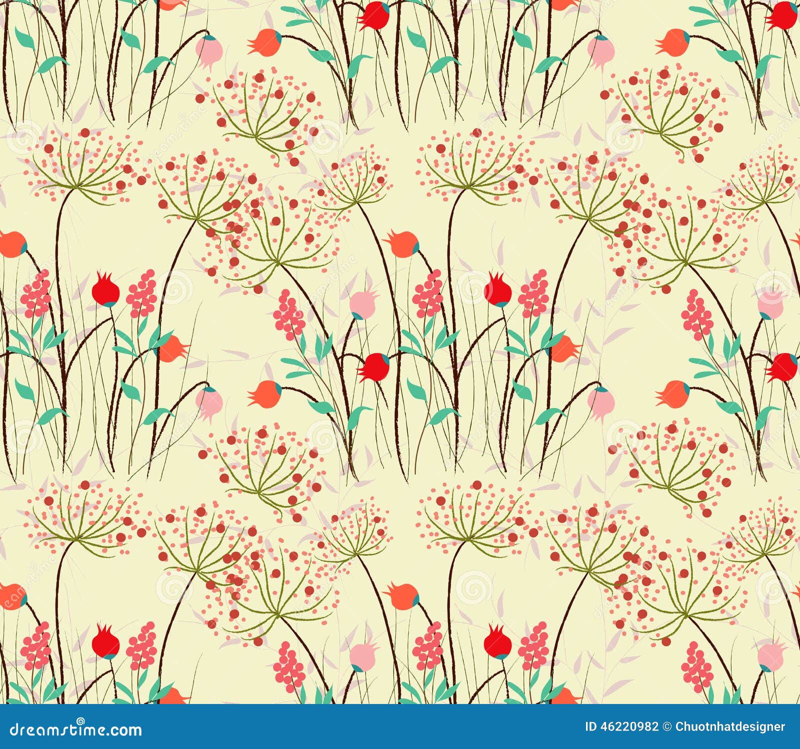 Vintage Seamless Pattern with Abstract Flowers Floral Background Stock ...