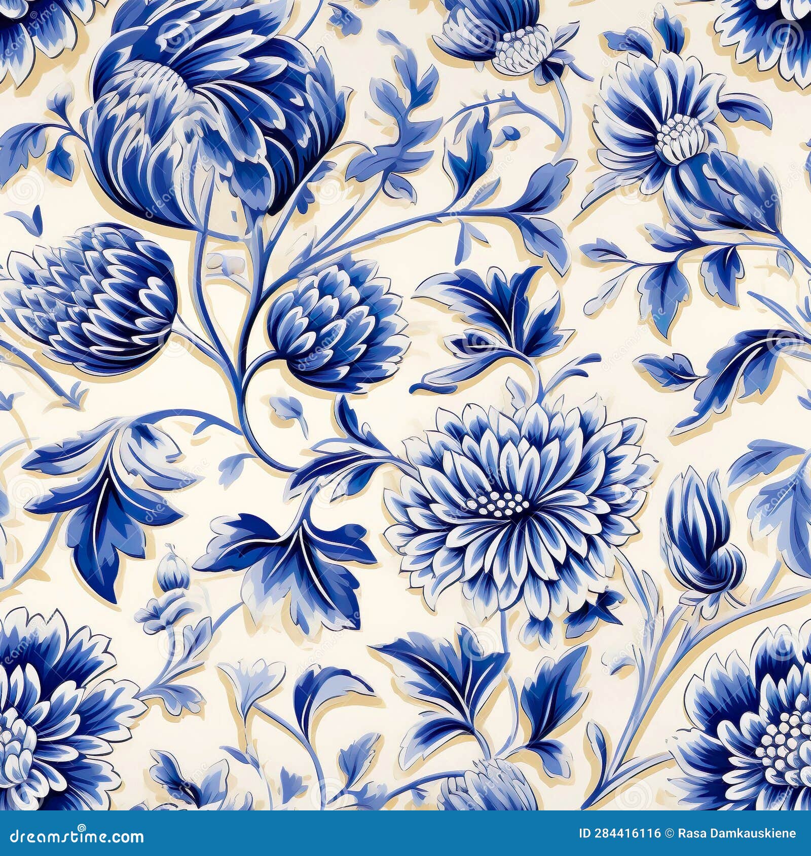 Vintage Seamless Pattern. Blooming Blue Summer Flowers on White ...