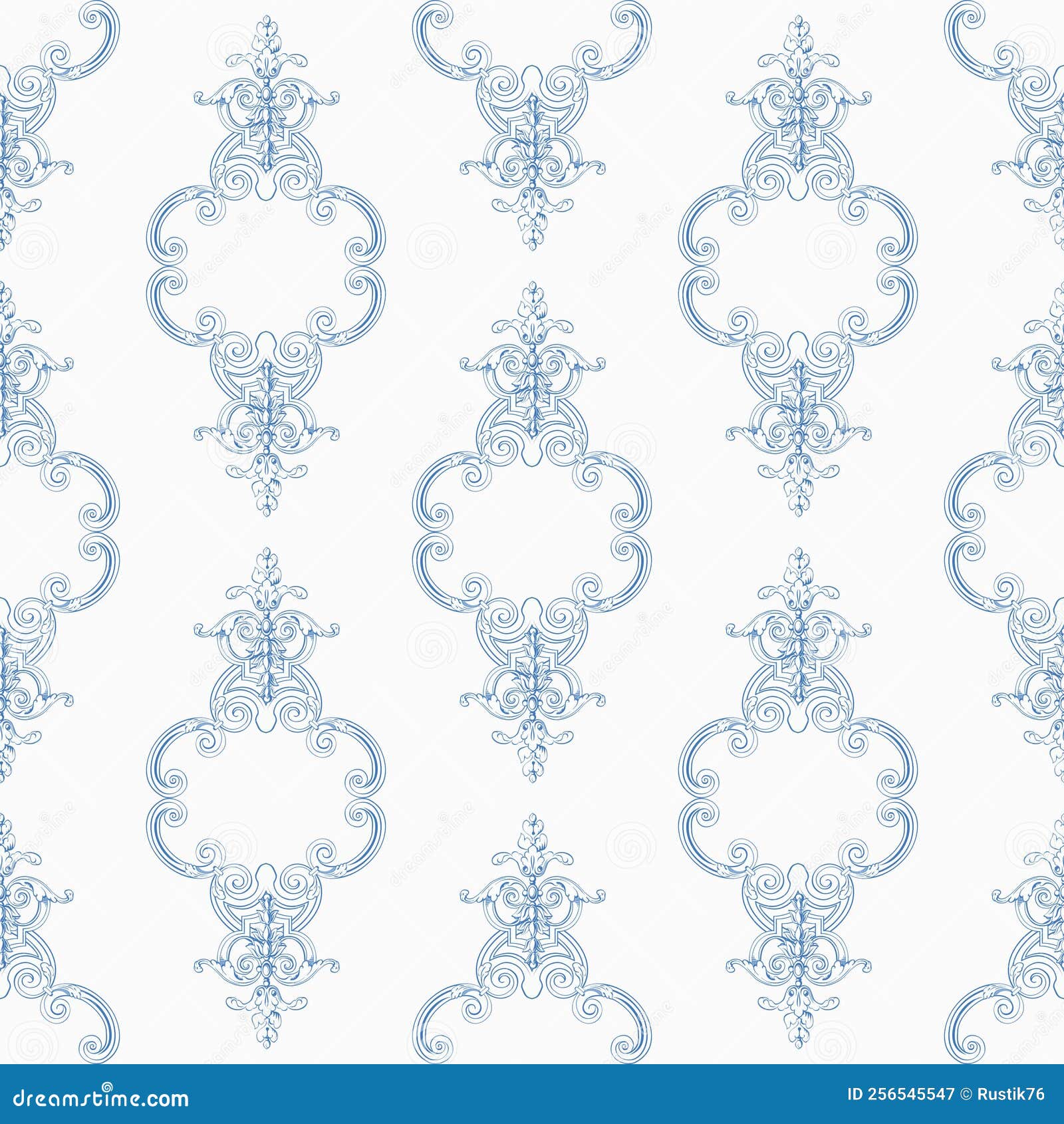 Vintage Seamless Pattern with Blue Rococo Elements on a White ...