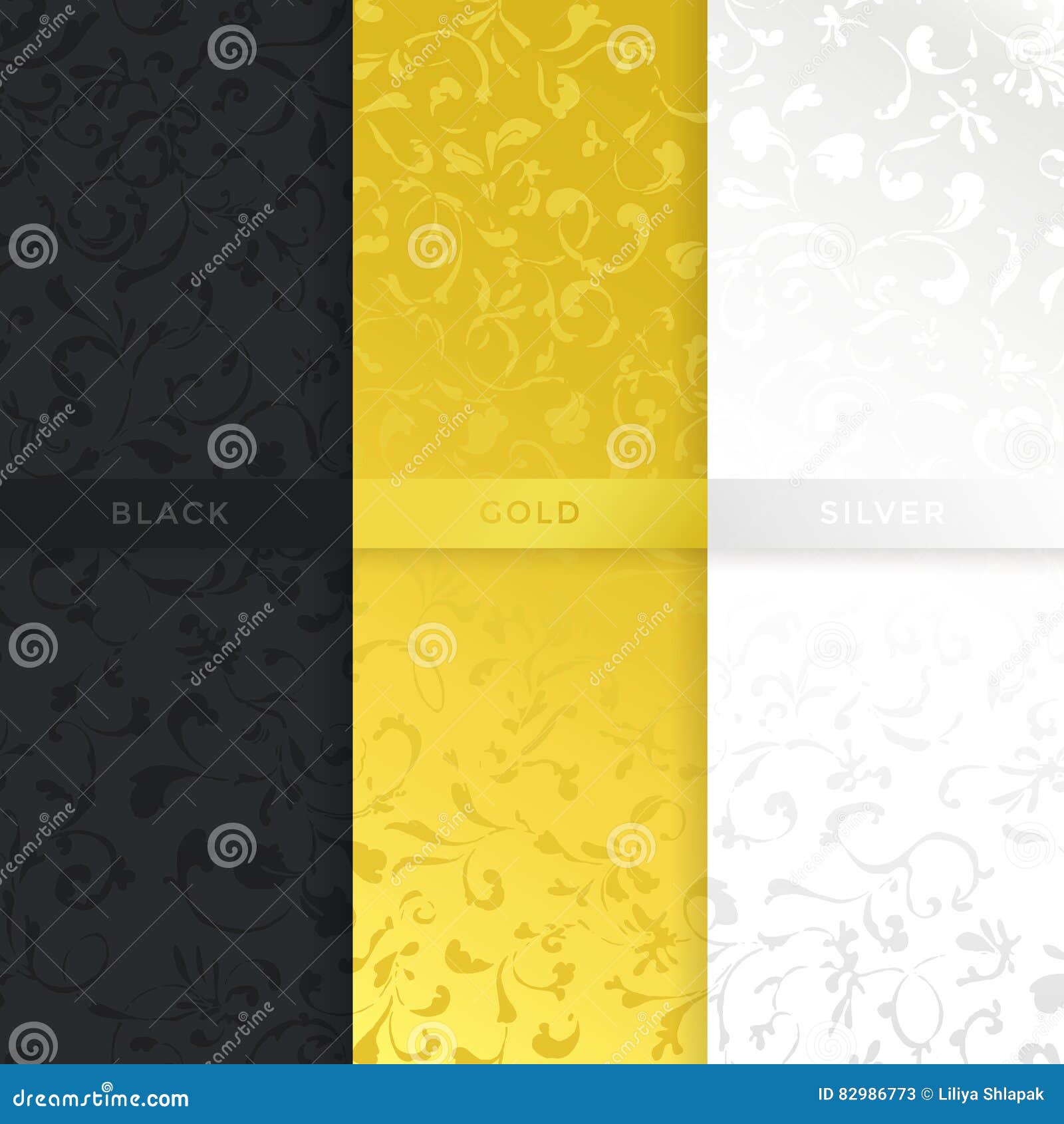 Vintage Seamless Pattern: Dark, Gold and Silver Stock Vector ...