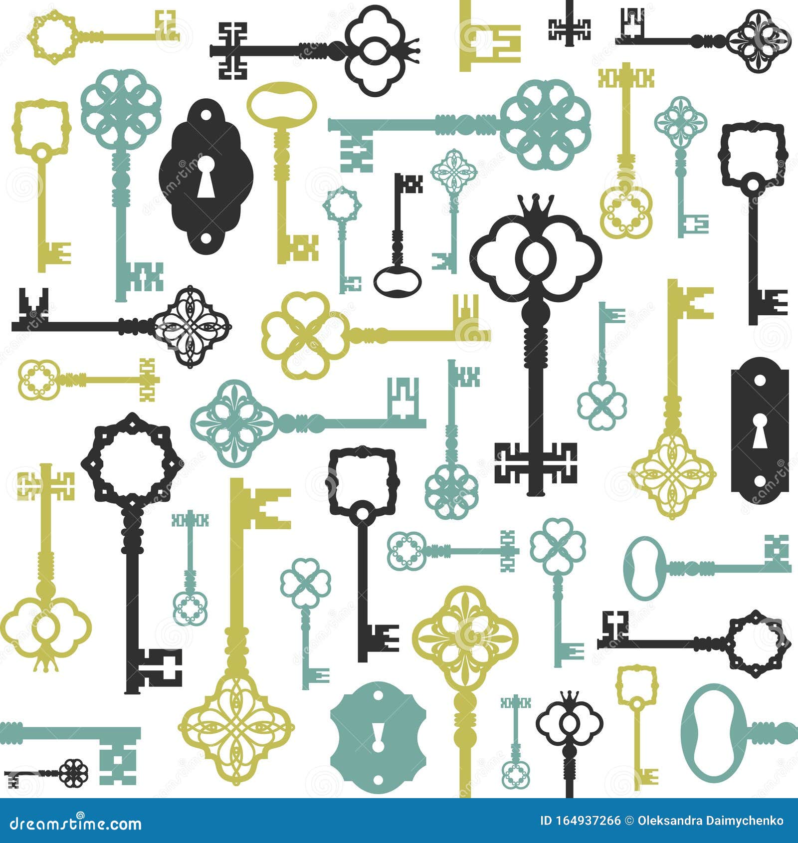Vintage Seamless Pattern with Different Antique Keys and Keyholes ...